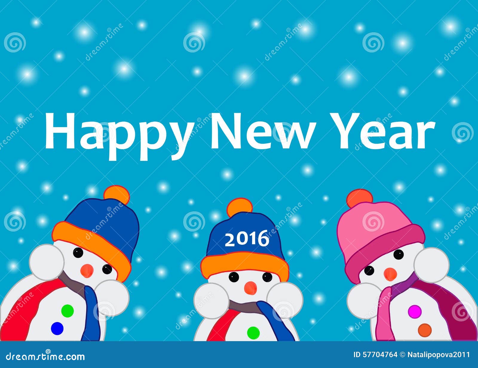 Postcard Happy New Year stock vector. Illustration of snowman - 57704764