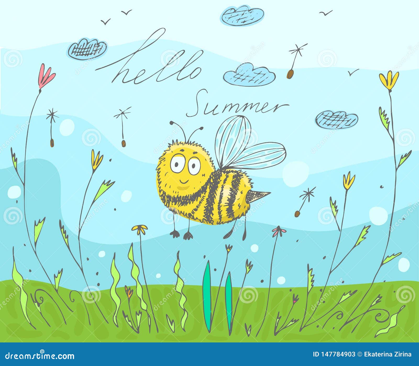 Postcard with an Inscription Hello Summer. Vector Illustration in ...