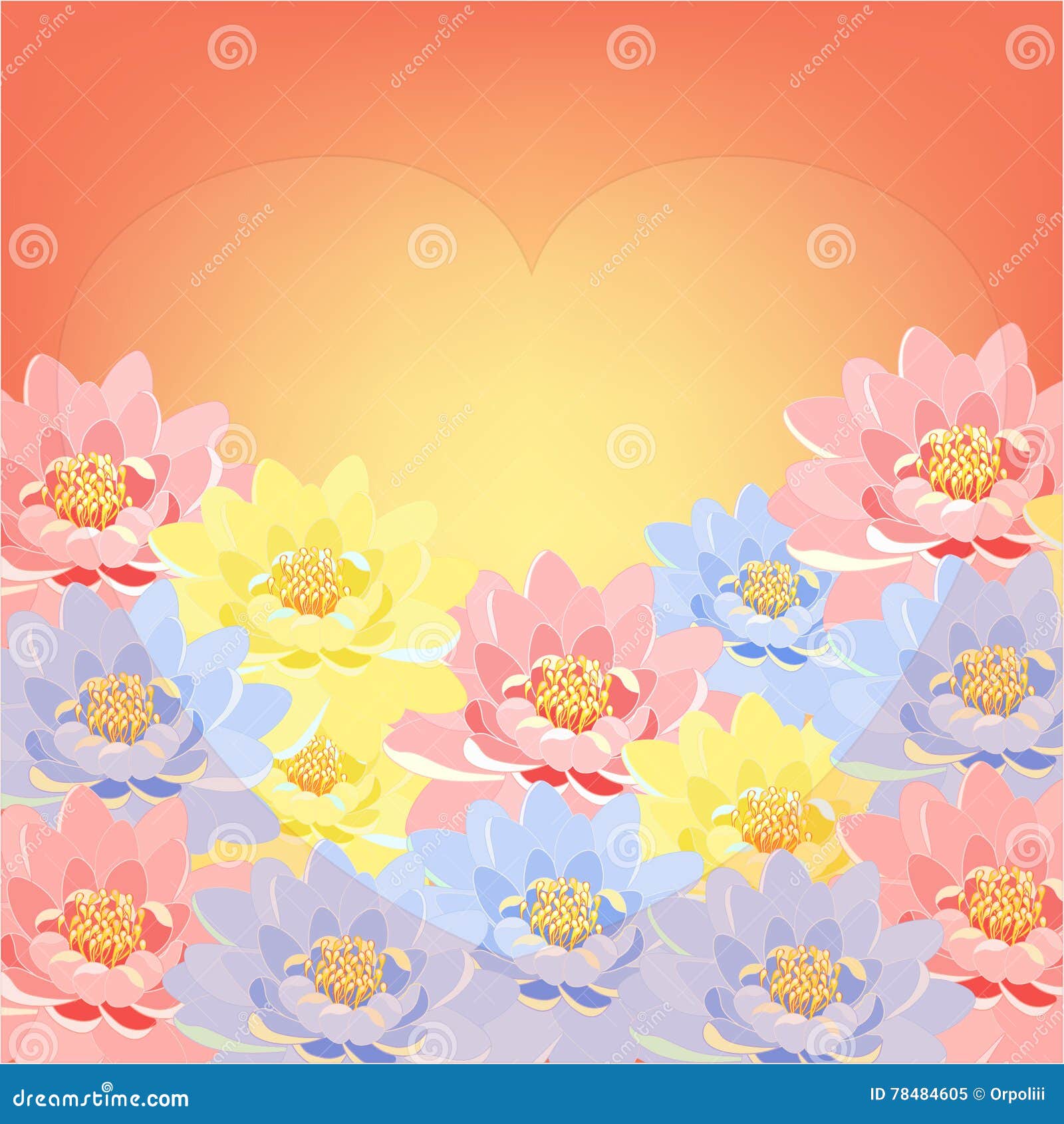 Postcard with Lotuses Heart in the Sunset. Vector Illustration Stock ...