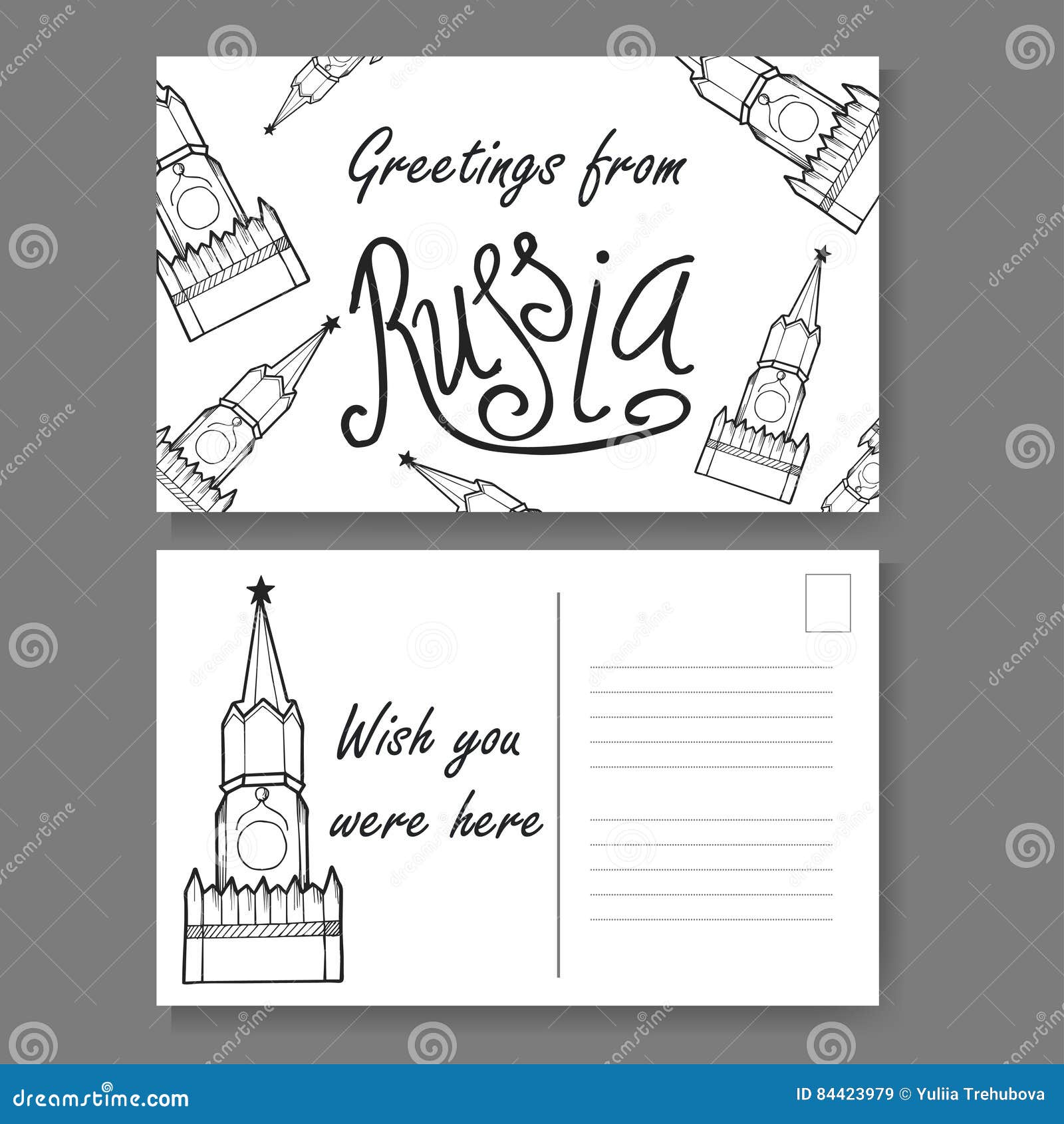 Postcard from Moscow. Hand Drawn Lettering and Sketch. Greetings from ... Postcard from Moscow. Hand Drawn Lettering and Sketch. Greetings from ...