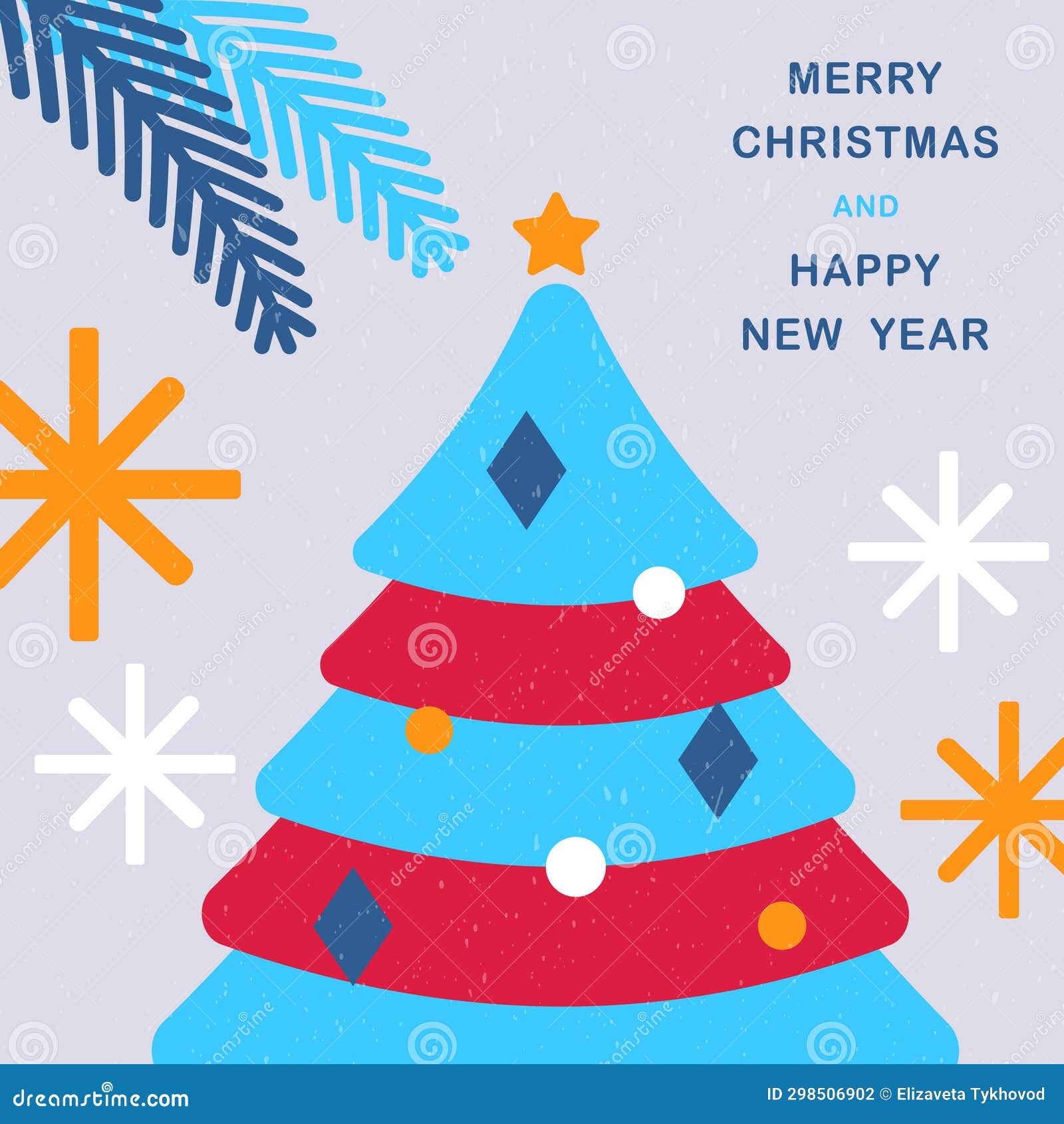 Postcard with New Year Tree. Merry Christmas and Happy New Year Stock ...