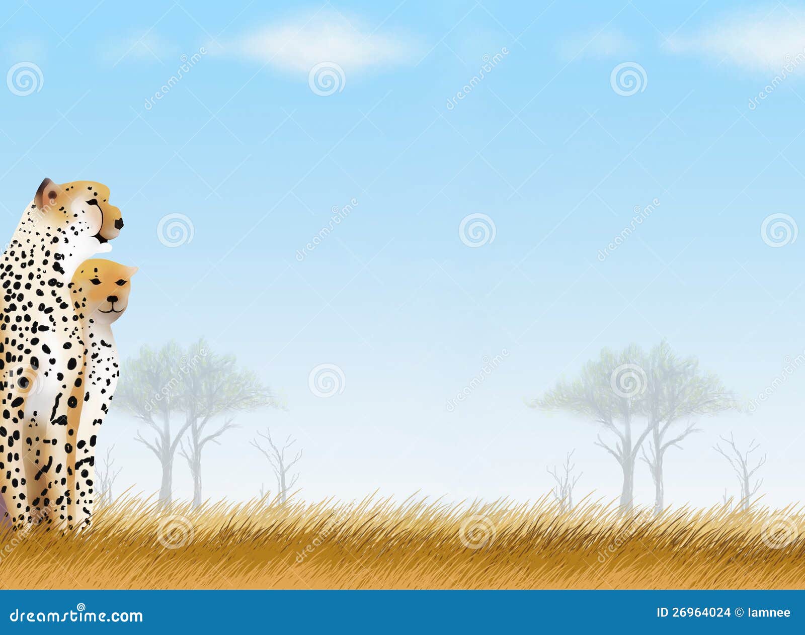 Postcard and Note Paper of Cheetahs in Safari Park Stock Illustration ...