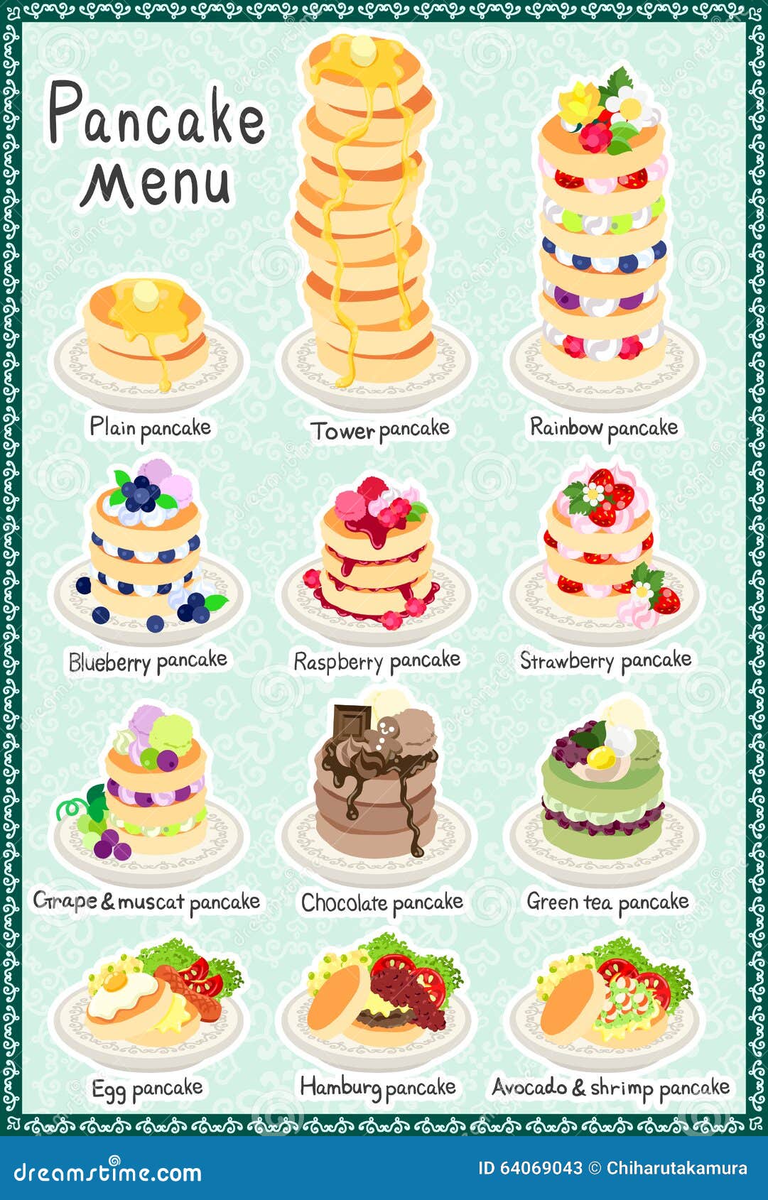 The postcard of pancakes stock vector. Illustration of menu - 64069043