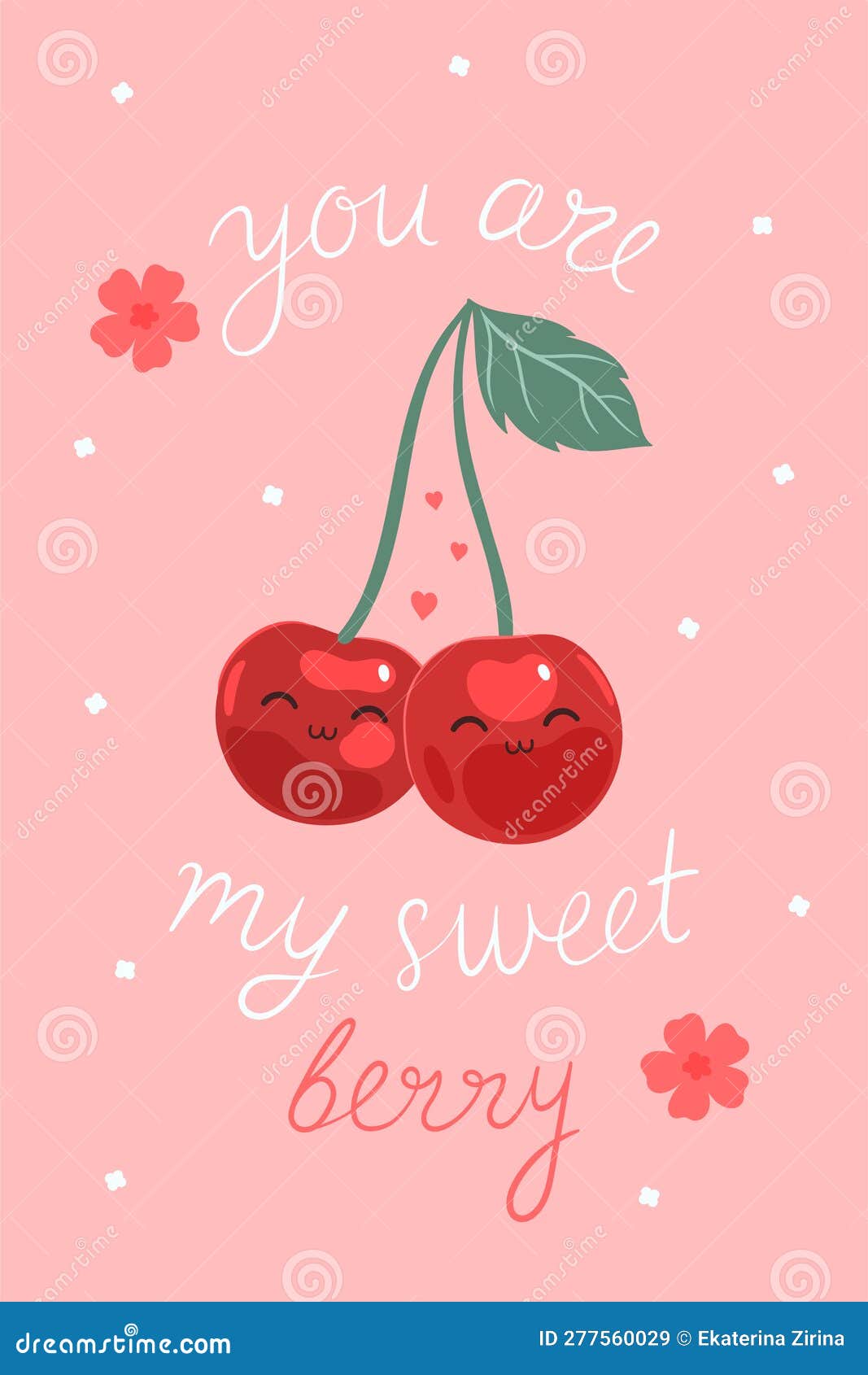 Postcard or Poster with Cute Cherries and with an Inscription. Vector ...