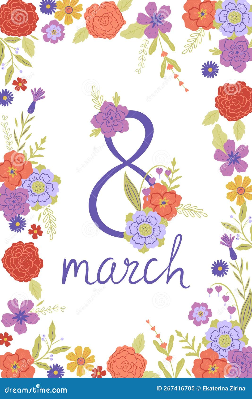 Postcard or Poster for the Eighth of March with Flowers. Vector ...