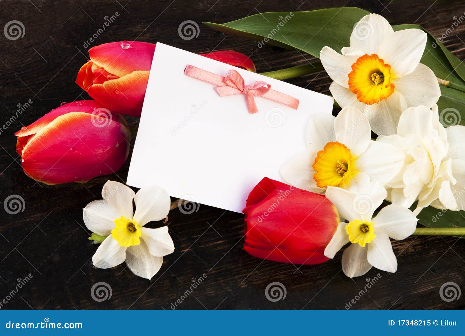 Postcard and Spring Flowers Stock Image - Image of compliments, narcissus: 17348215