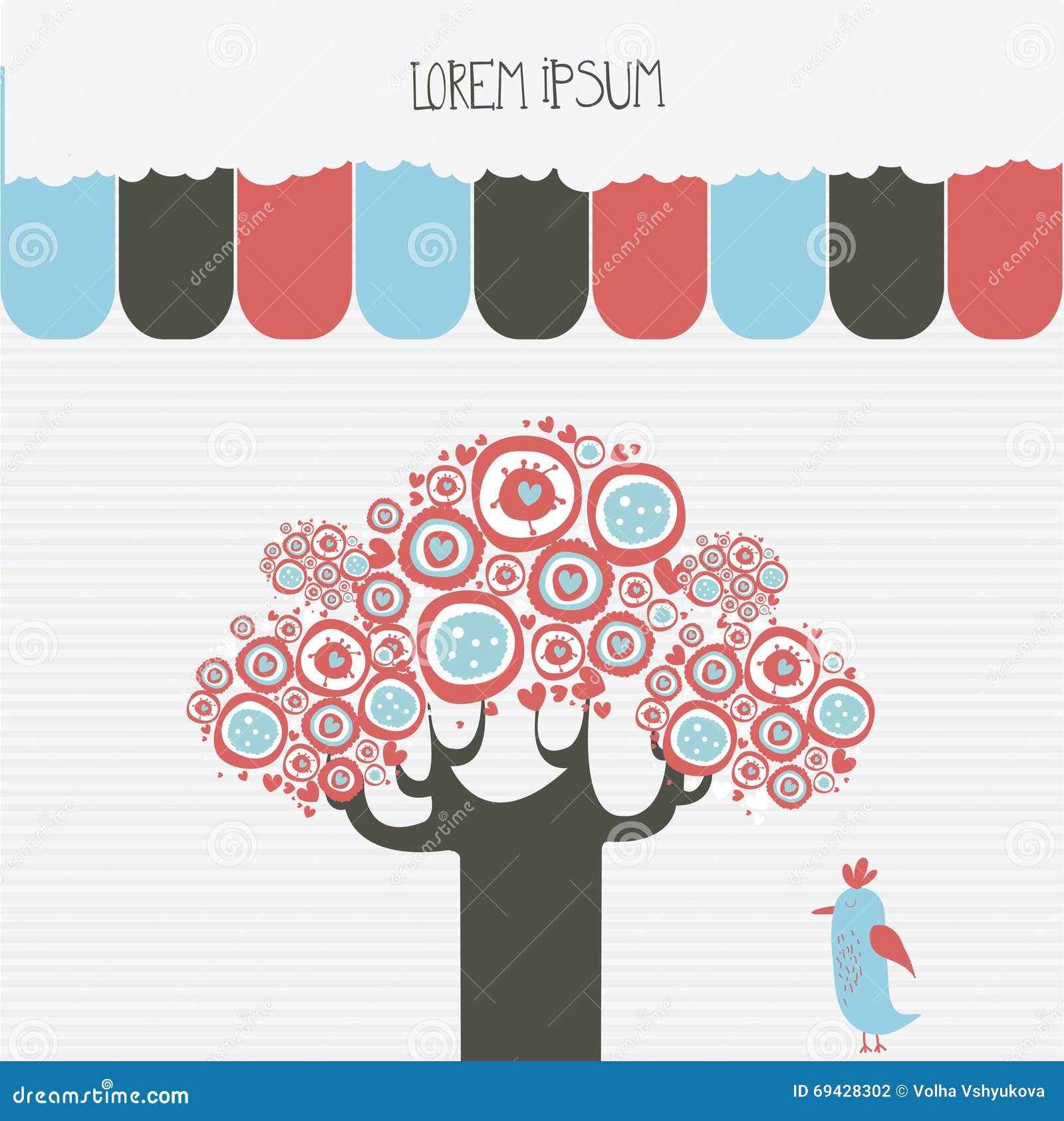 Postcard Template with Abstract Tree and Bird Stock Vector ...