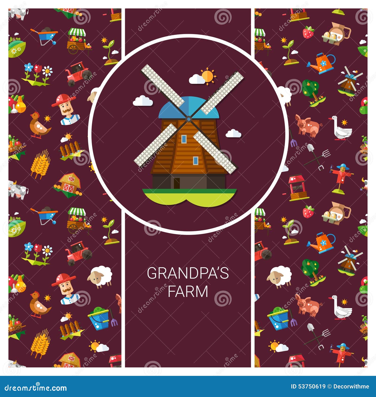 Postcard Template of Modern Flat Design Farm and Stock Vector ...