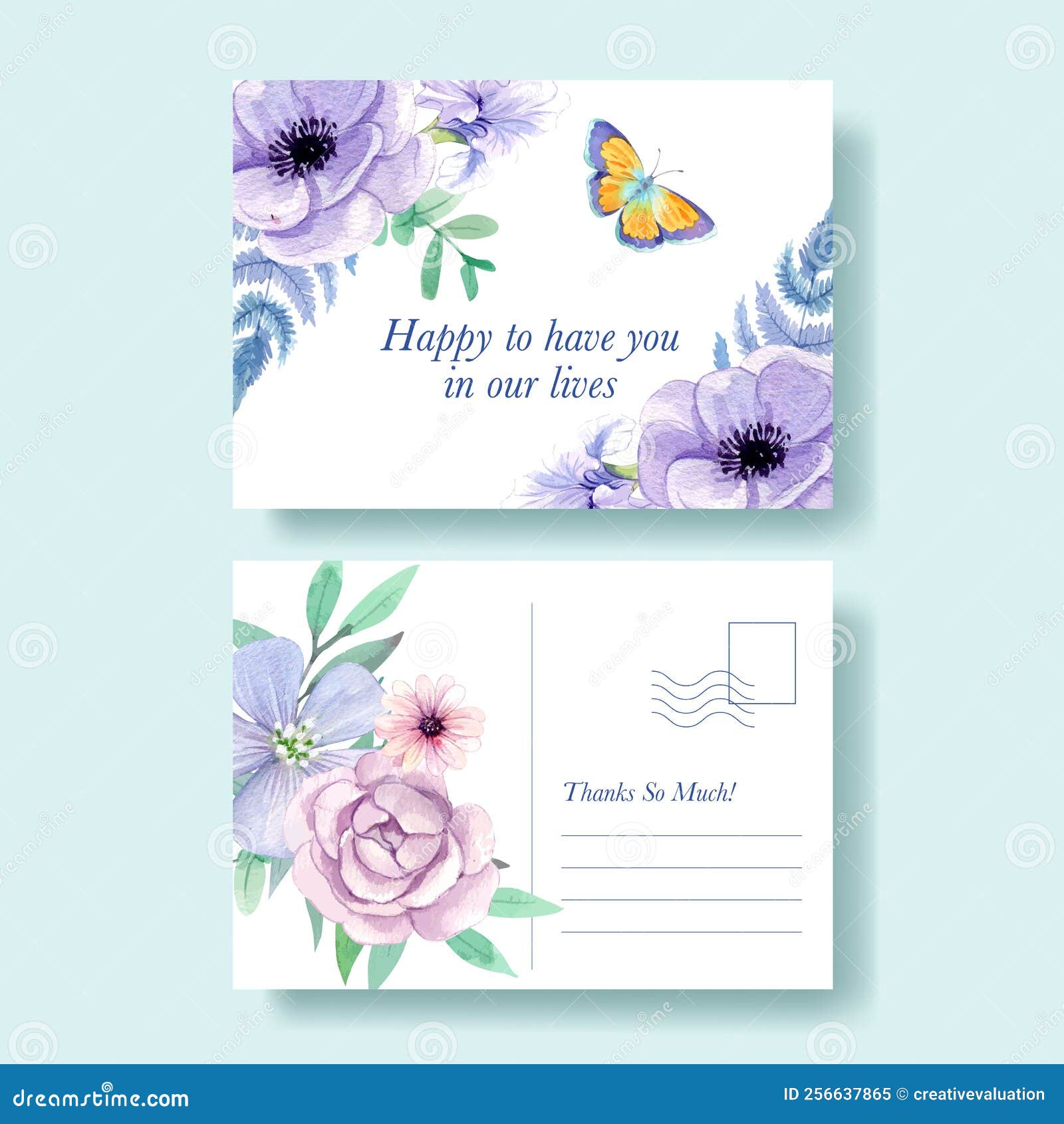 Postcard Template with Peri Spring Flower Concept,watercolor Style Stock Illustration ...