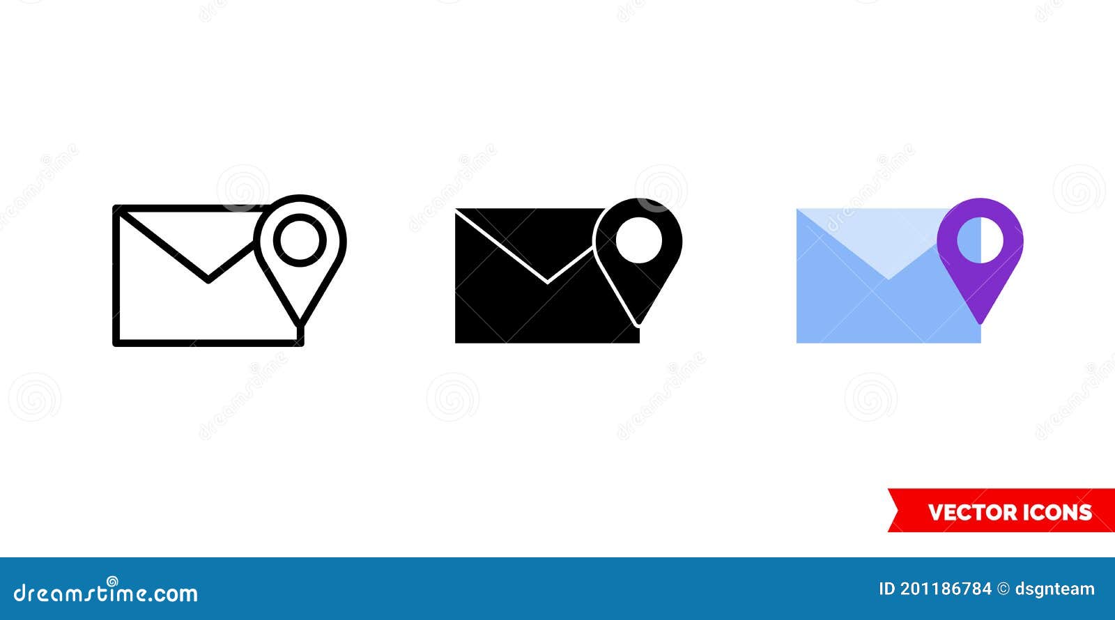 Postcode Icon of 3 Types Color, Black and White, Outline. Isolated ...