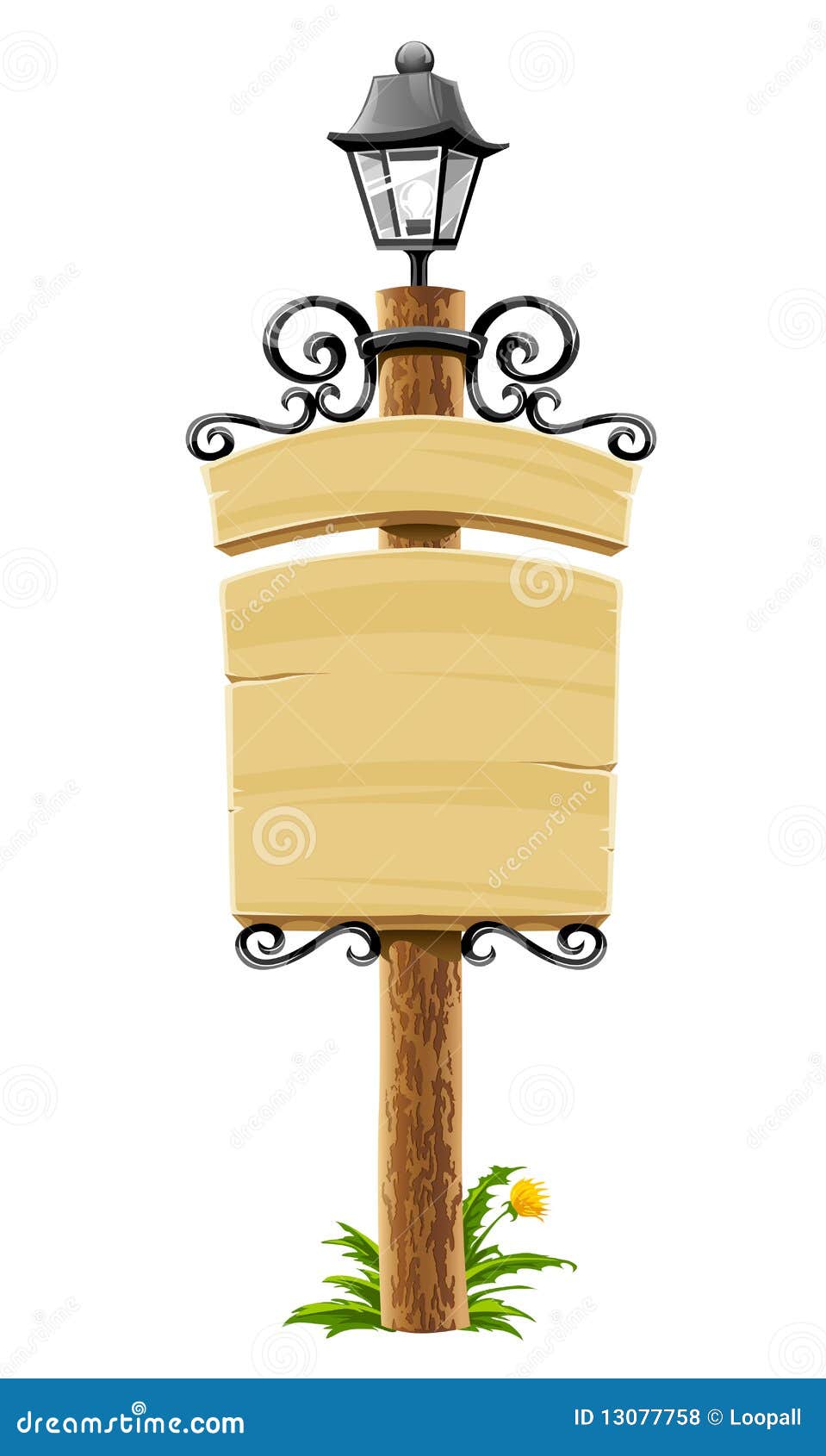 Poste De Madera Con El Letrero Y La Linterna Stock de ilustración ...