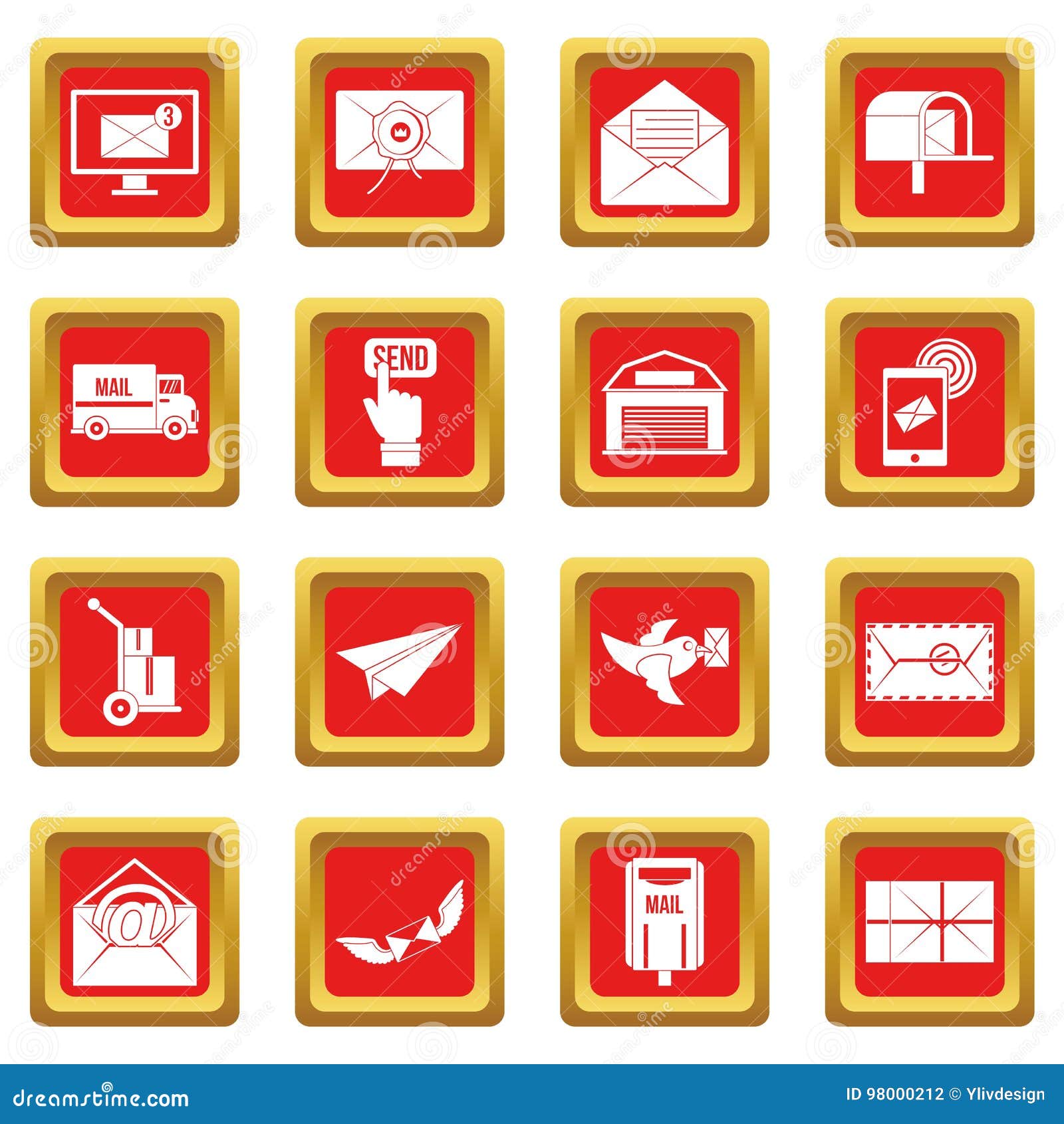 Poste Service Icons Set Red Stock Vector - Illustration of icon, parcel ...
