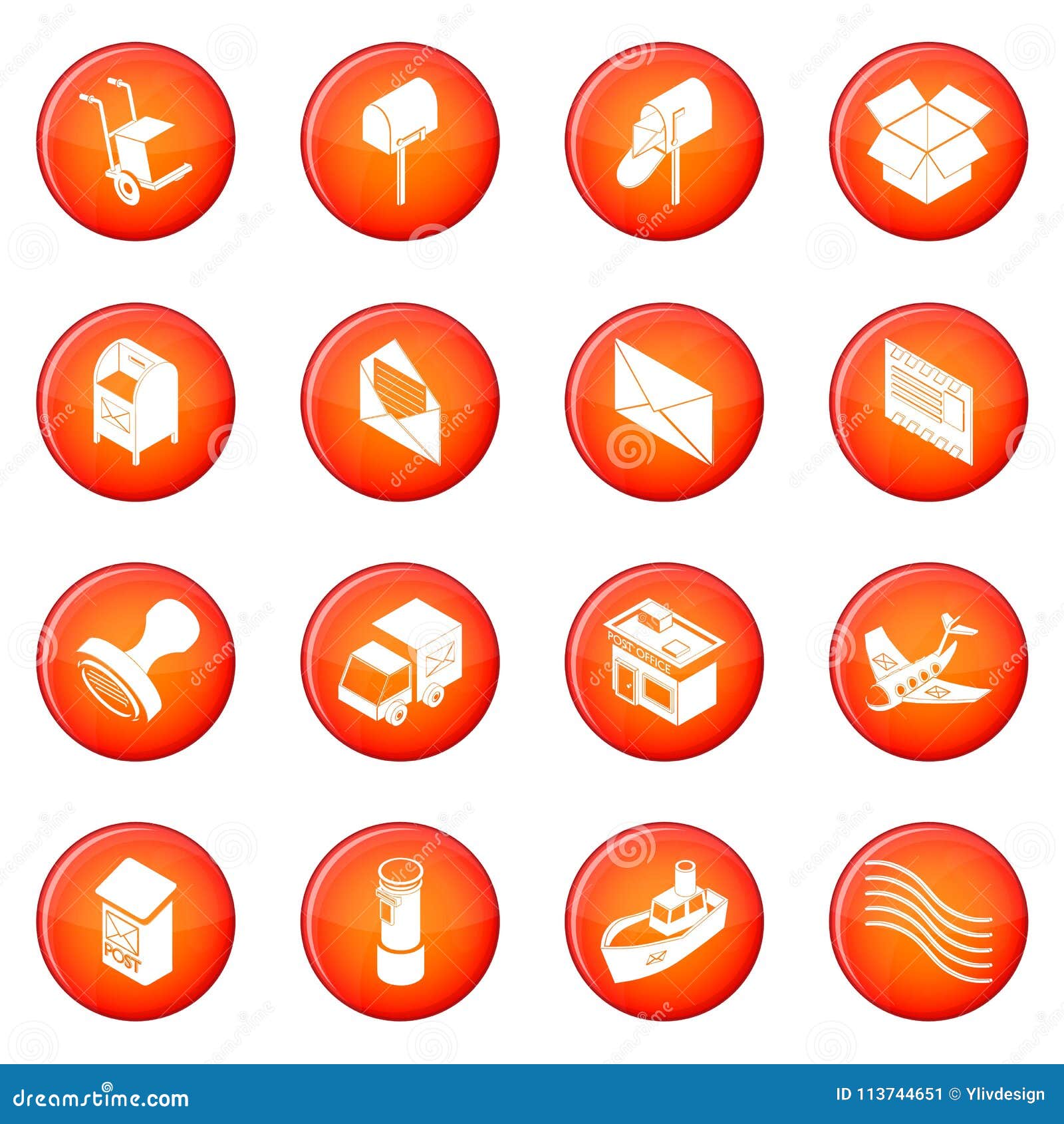 Poste Service Icons Set Red Vector | CartoonDealer.com #113744651