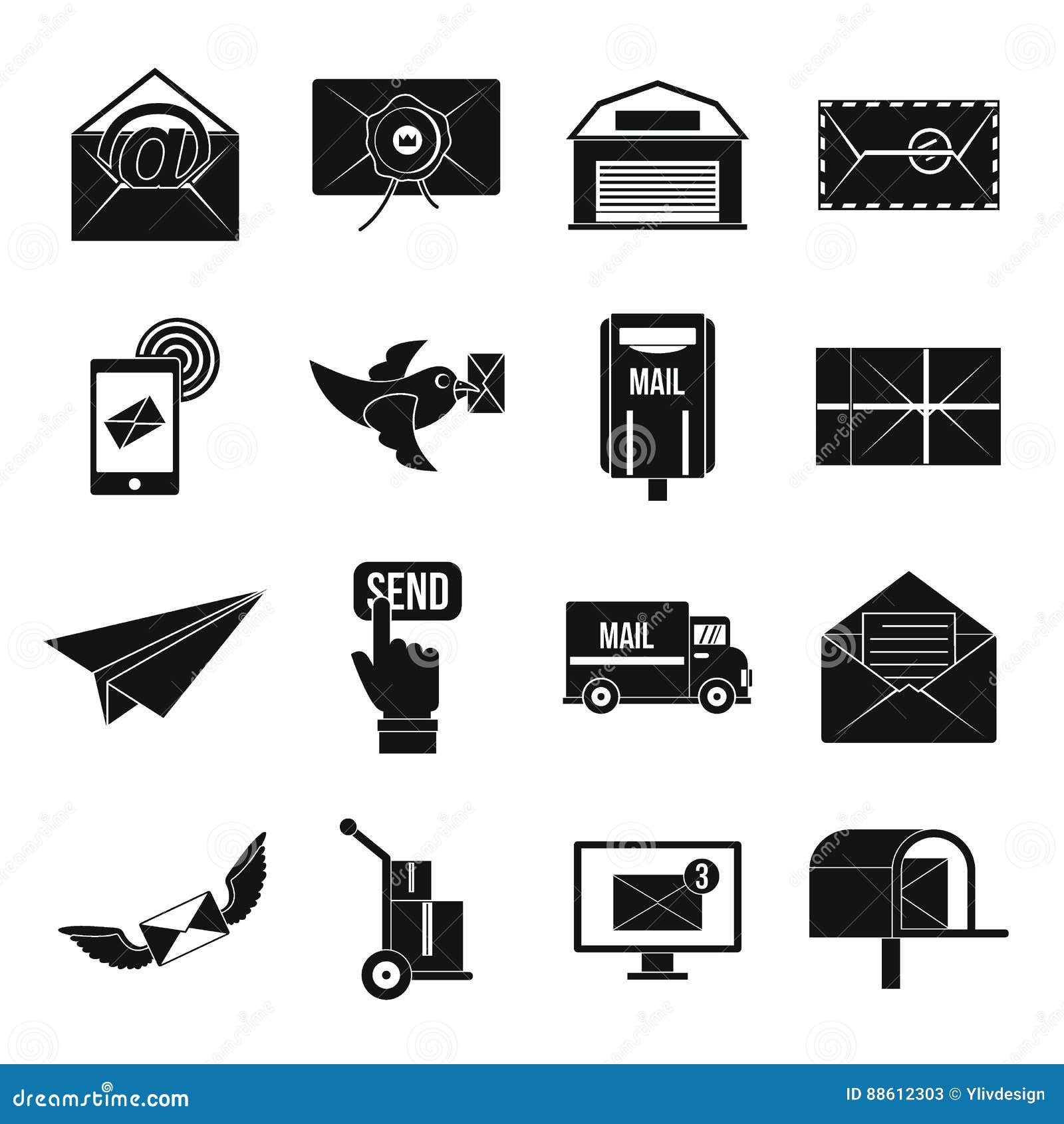 Poste Service Icons Set, Simple Style Stock Vector - Illustration of ...
