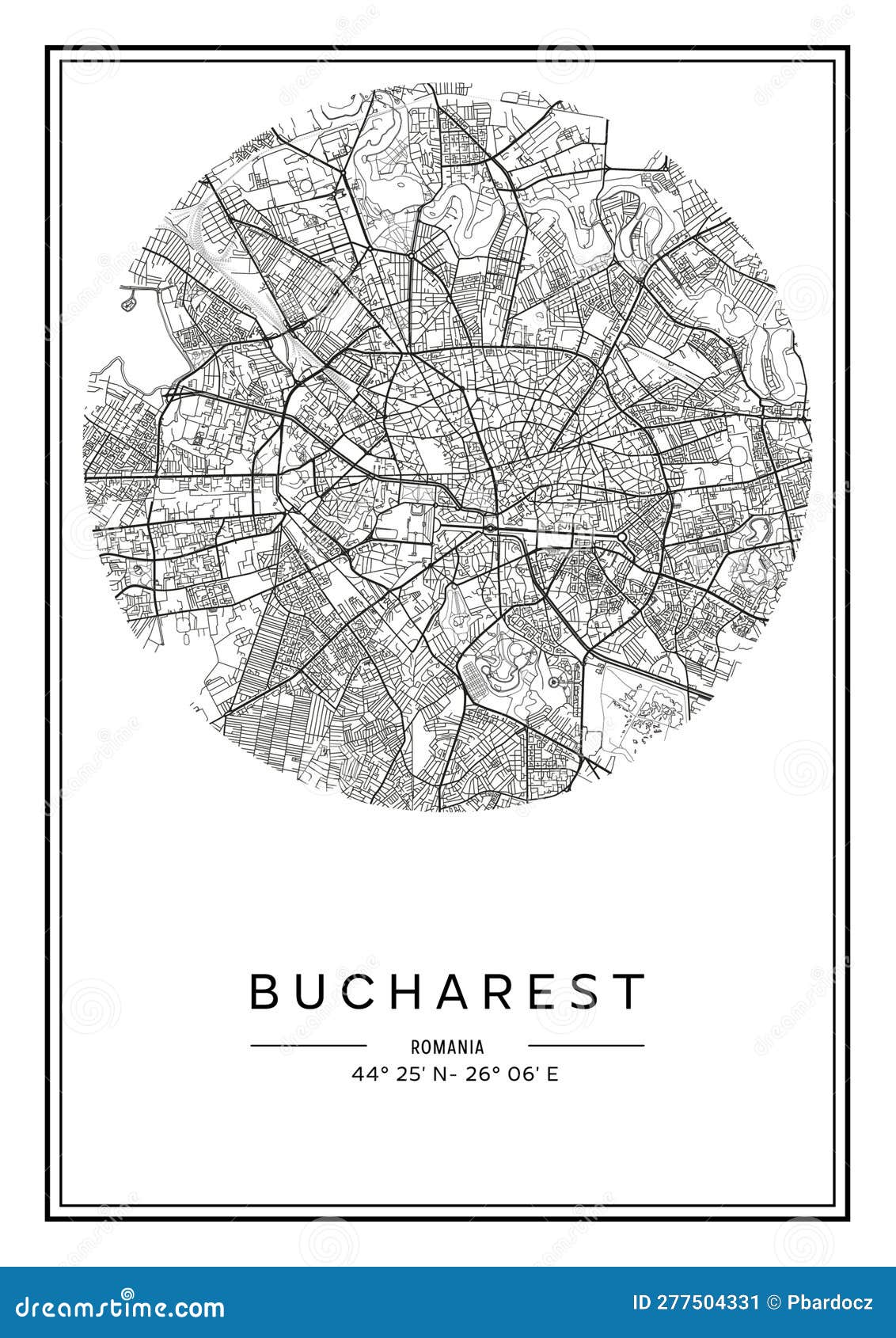 Black and White Printable Bucharest City Map, Poster Design. Stock ...