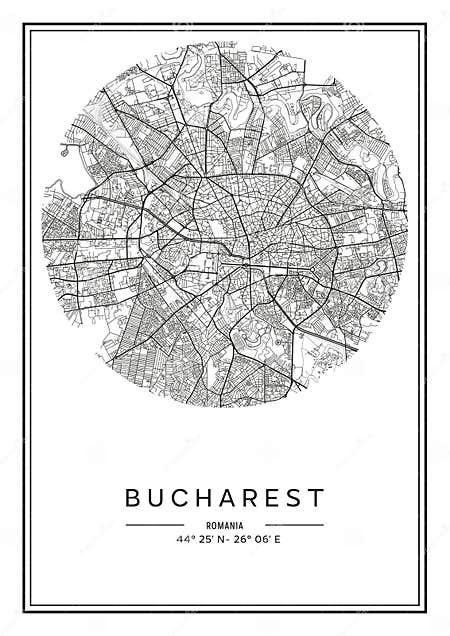 Black and White Printable Bucharest City Map, Poster Design. Stock ...