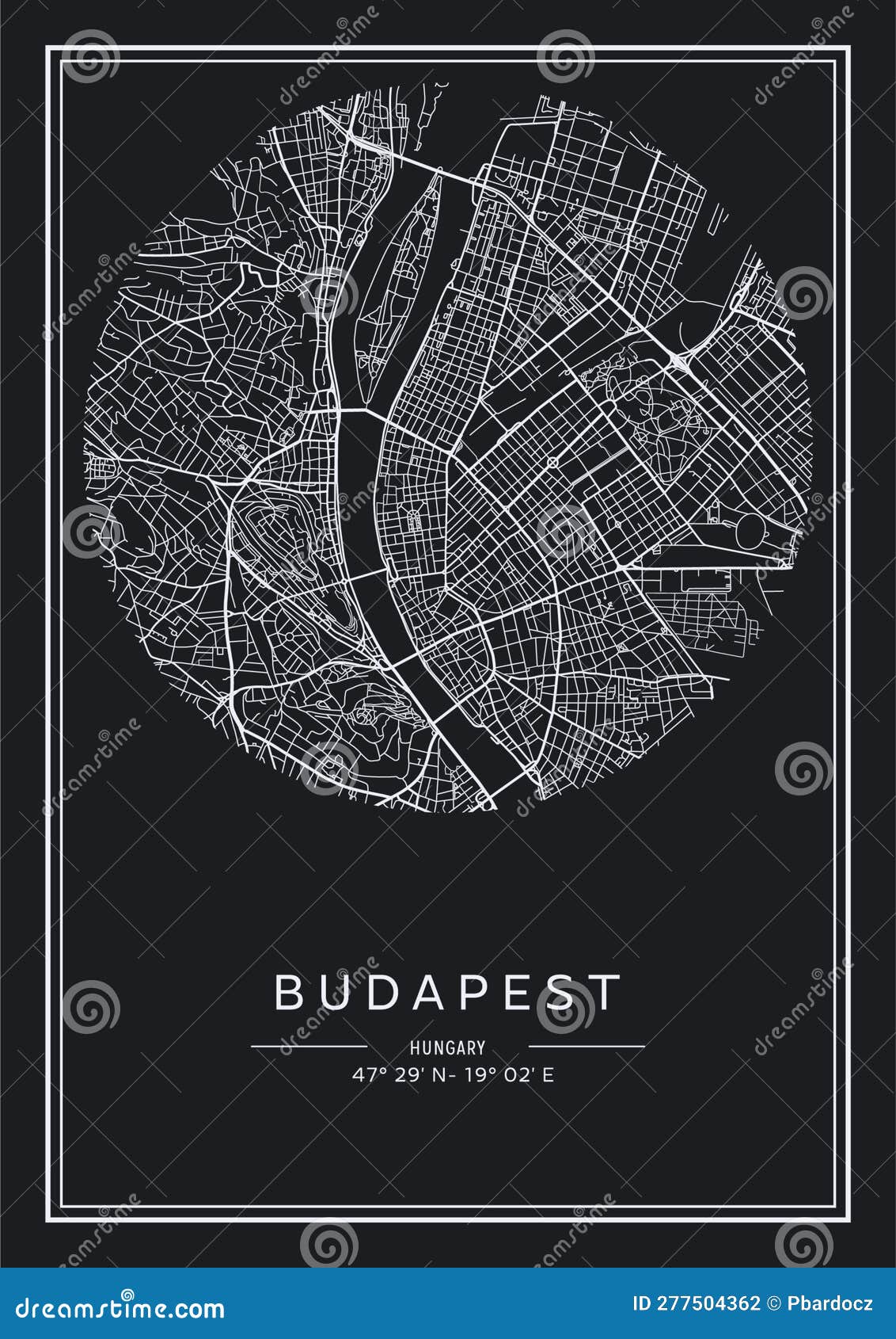 Black and White Printable Budapest City Map, Poster Design. Stock ...