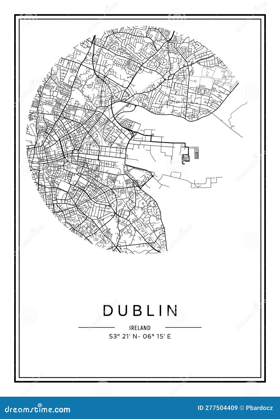 Black and White Printable Dublin City Map, Poster Design. Stock Vector ...