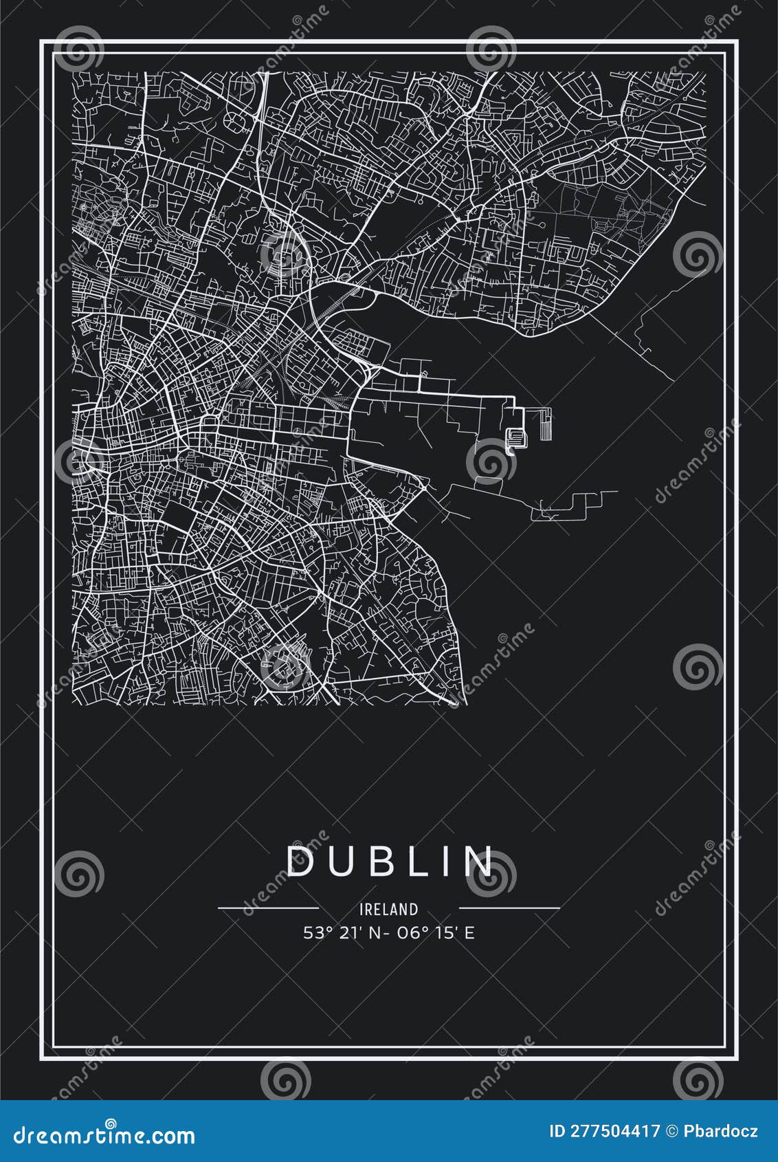 Black and White Printable Dublin City Map, Poster Design. Stock Vector ...