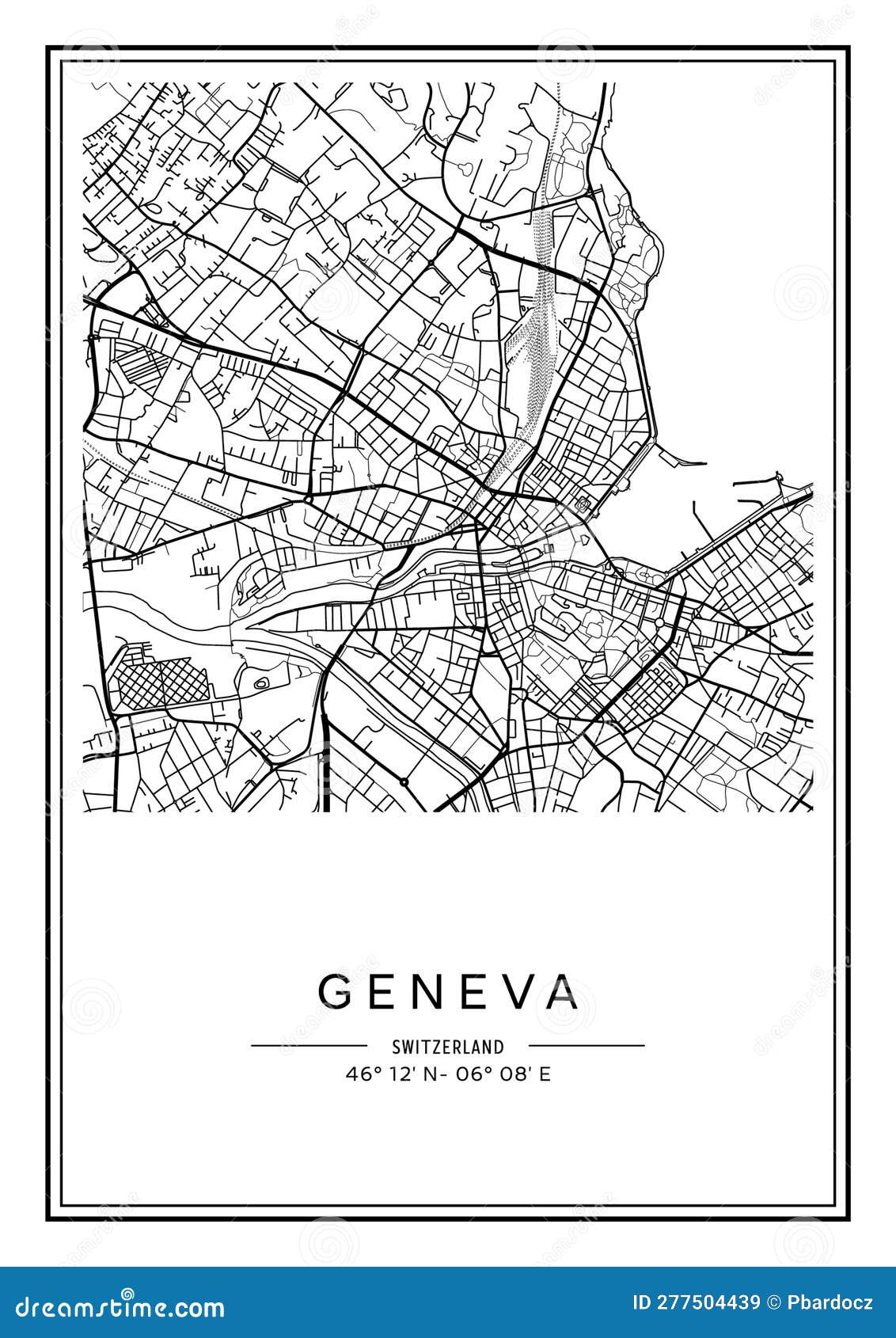 Black and White Printable Geneva City Map, Poster Design. Stock Vector ...