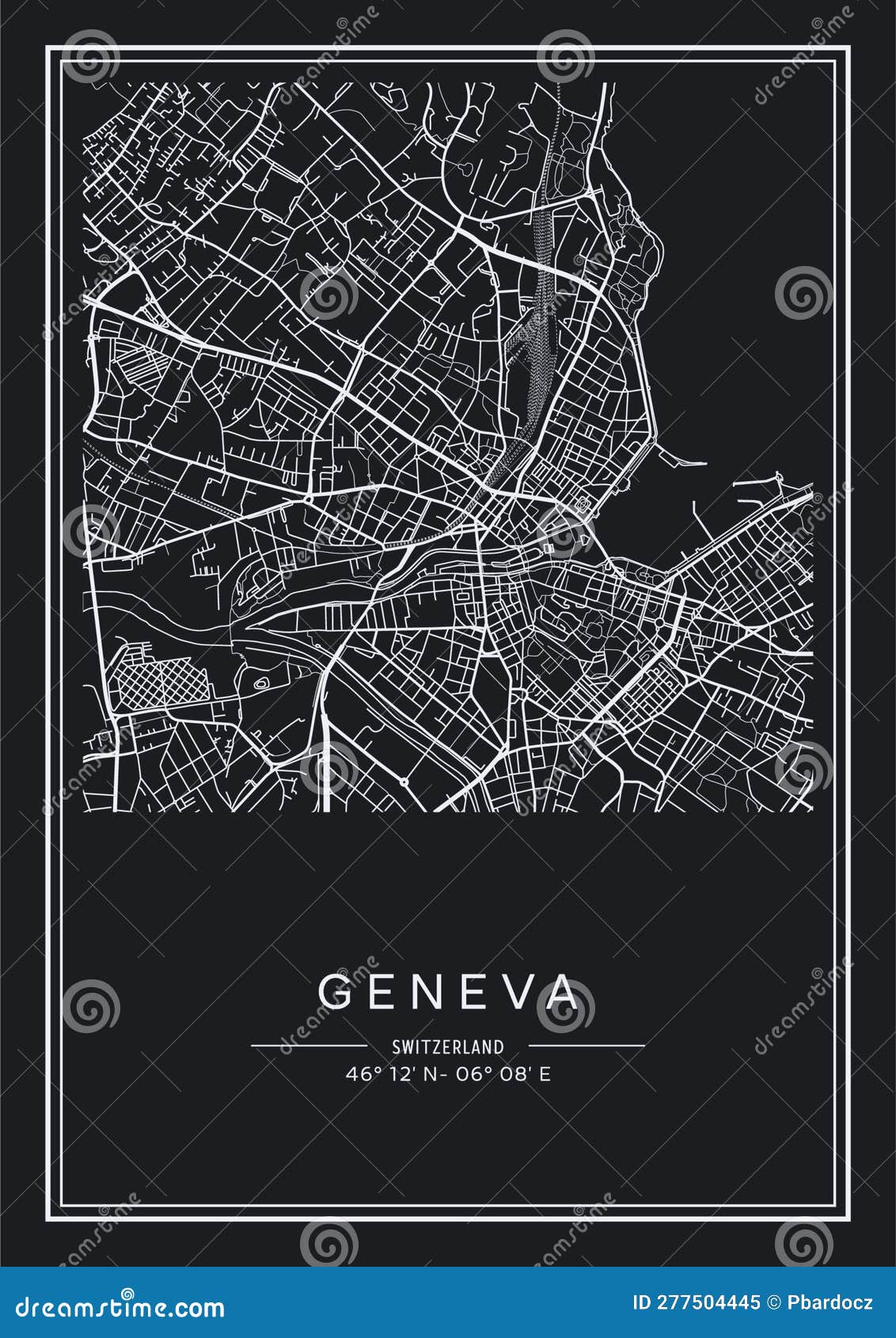 Black and White Printable Geneva City Map, Poster Design. Stock Vector ...