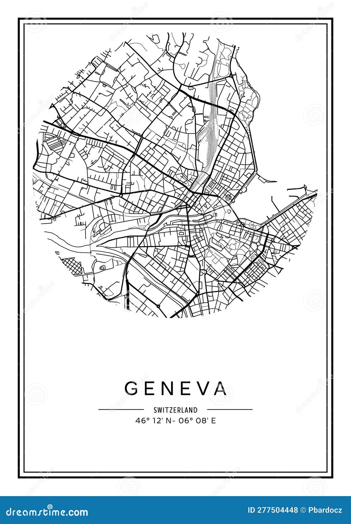 Black and White Printable Geneva City Map, Poster Design. Stock Vector ...