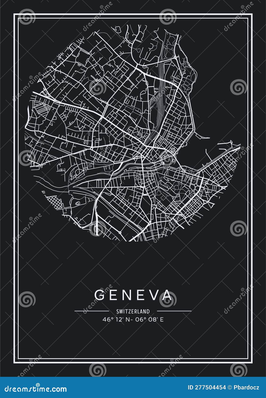 Black and White Printable Geneva City Map, Poster Design. Stock Vector ...