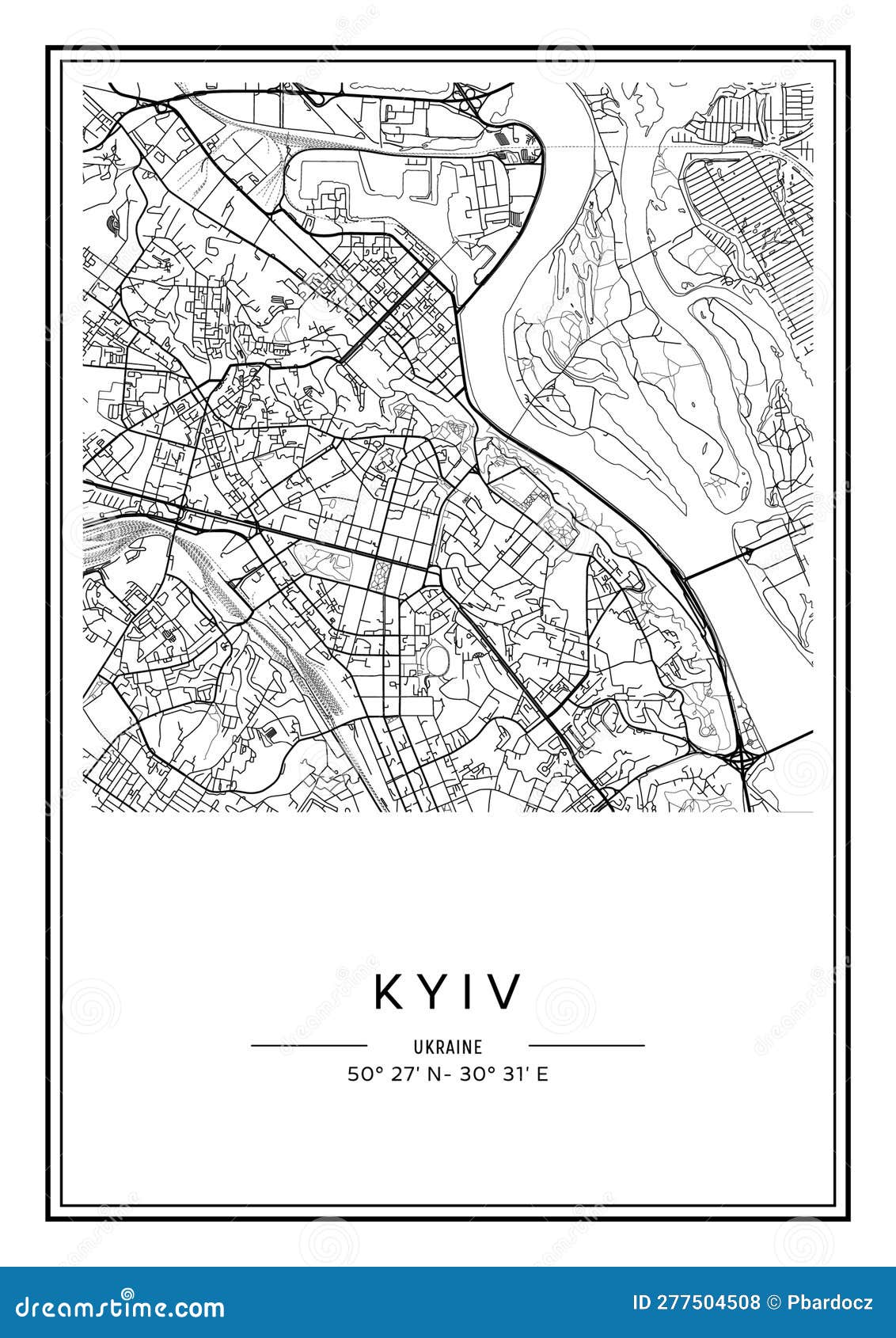 Black and White Printable Kyiv City Map, Poster Design. Stock Vector ...
