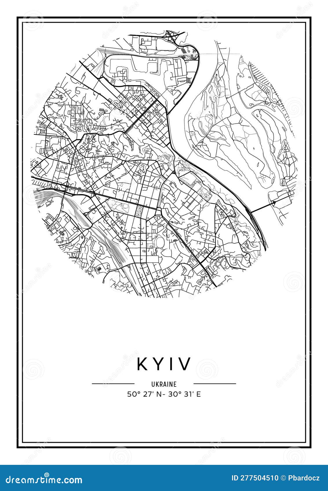 Black and White Printable Kyiv City Map, Poster Design. Stock Vector ...