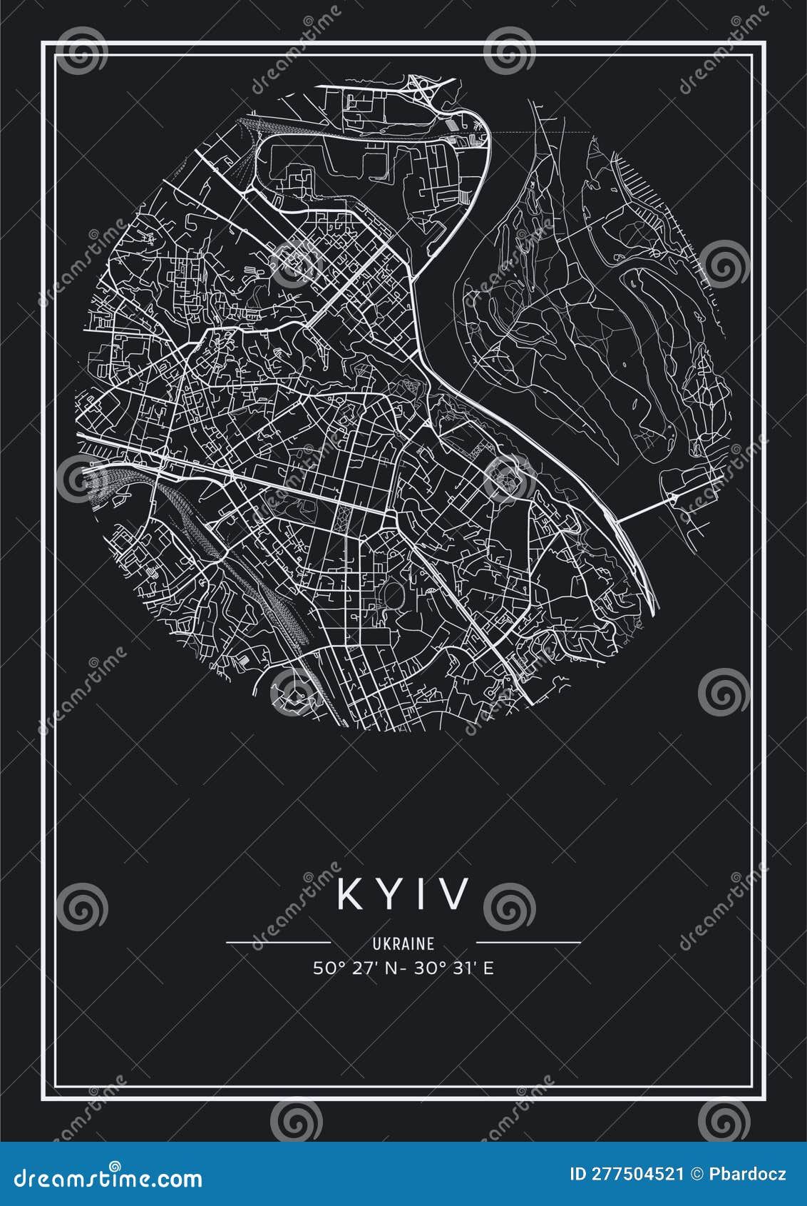 Black and White Printable Kyiv City Map, Poster Design. Stock Vector ...