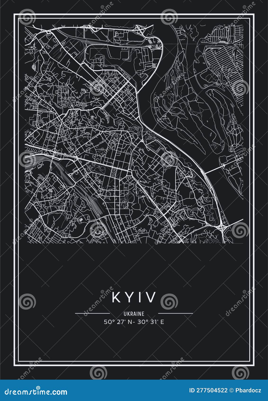 Black and White Printable Kyiv City Map, Poster Design. Stock Vector ...