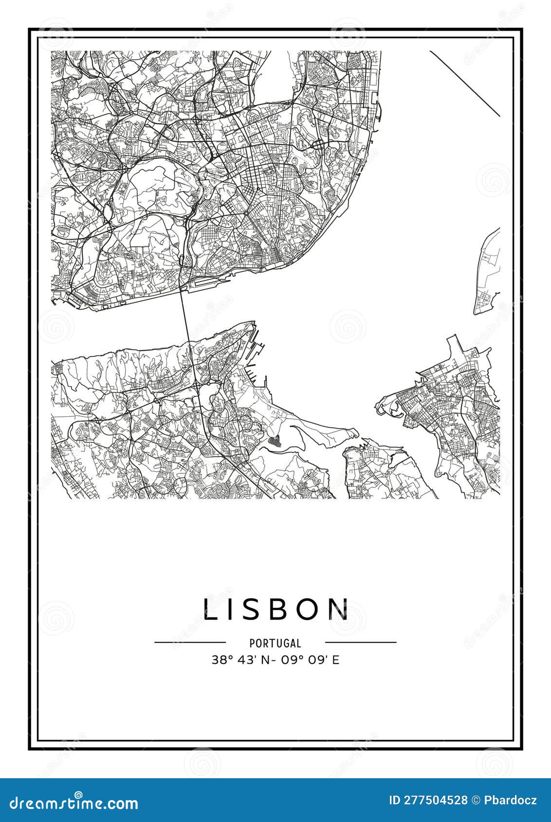 Black and White Printable Lisbon City Map, Poster Design. Stock Vector ...