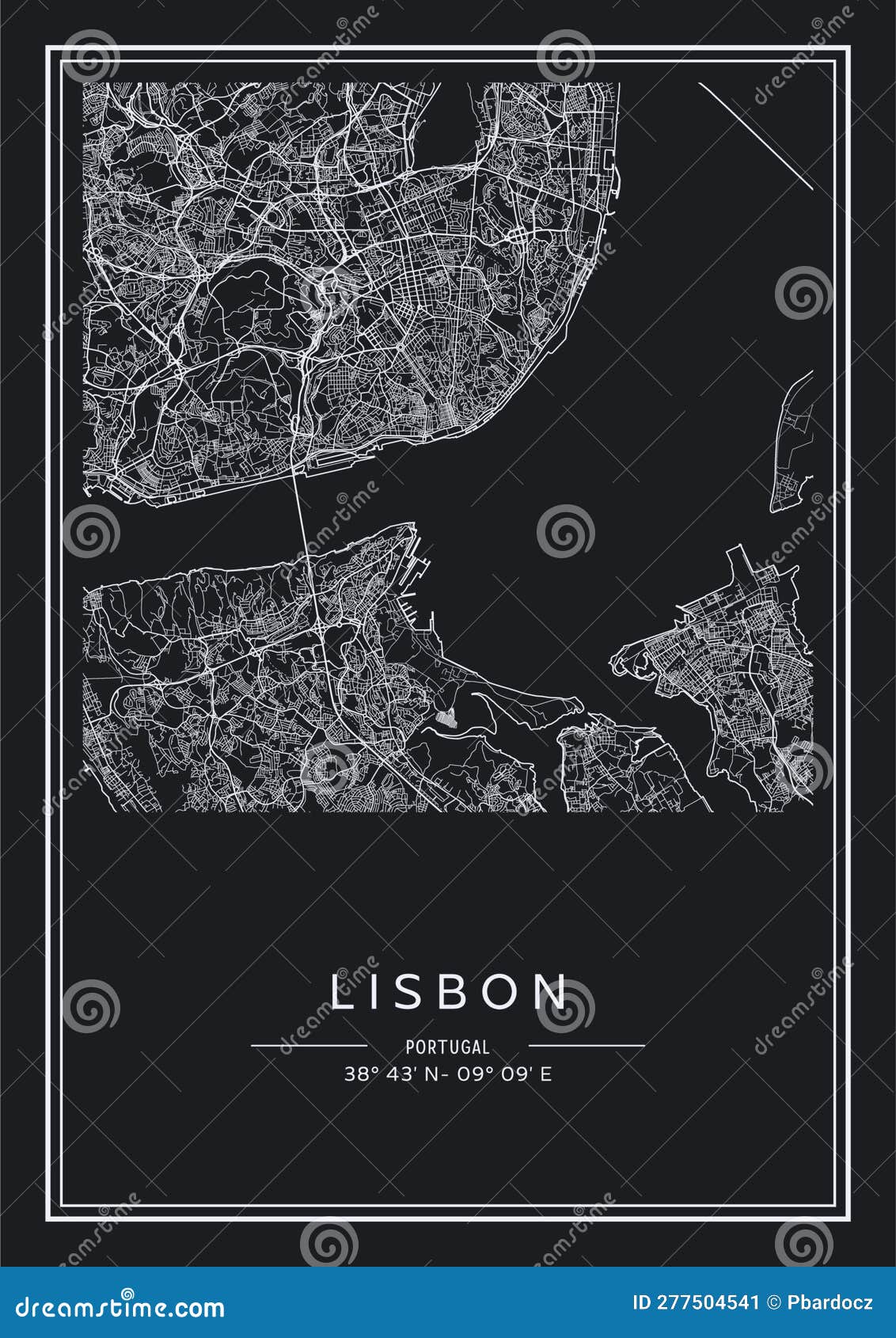 Black and White Printable Lisbon City Map, Poster Design. Stock Vector ...