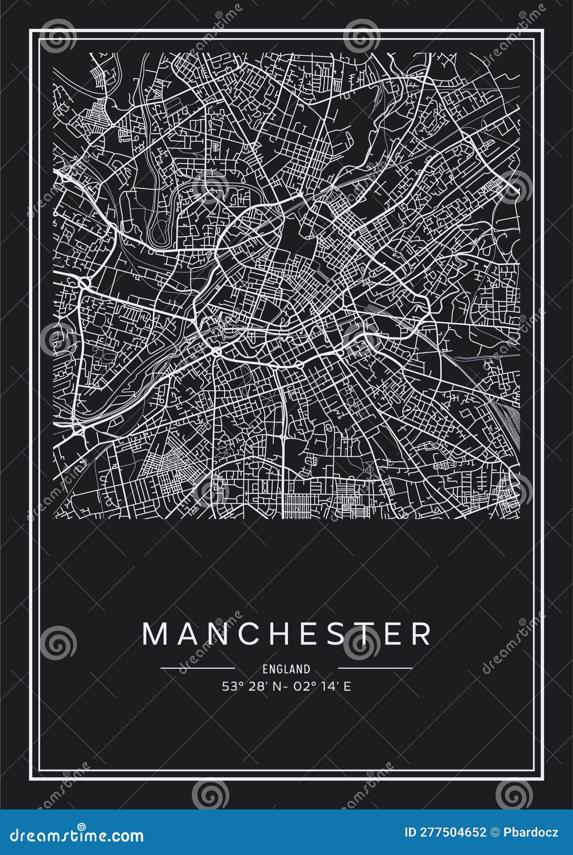 Black and White Printable Manchester City Map, Poster Design. Stock ...