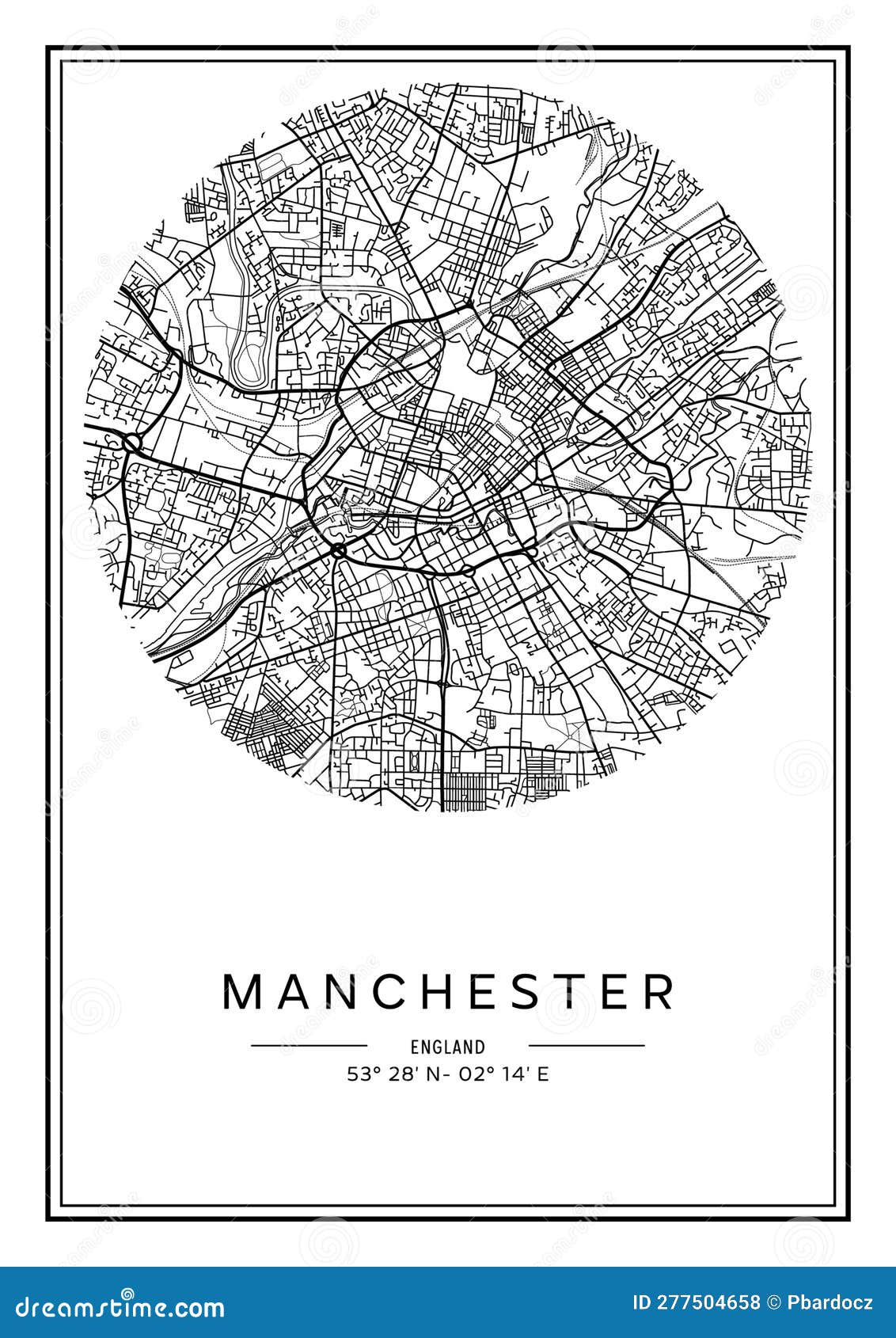 Black and White Printable Manchester City Map, Poster Design. Stock ...
