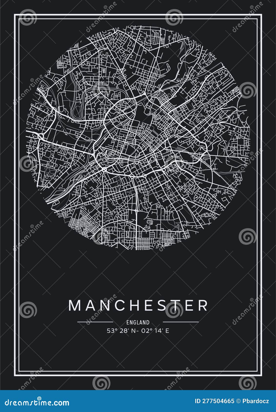 Black and White Printable Manchester City Map, Poster Design. Stock ...