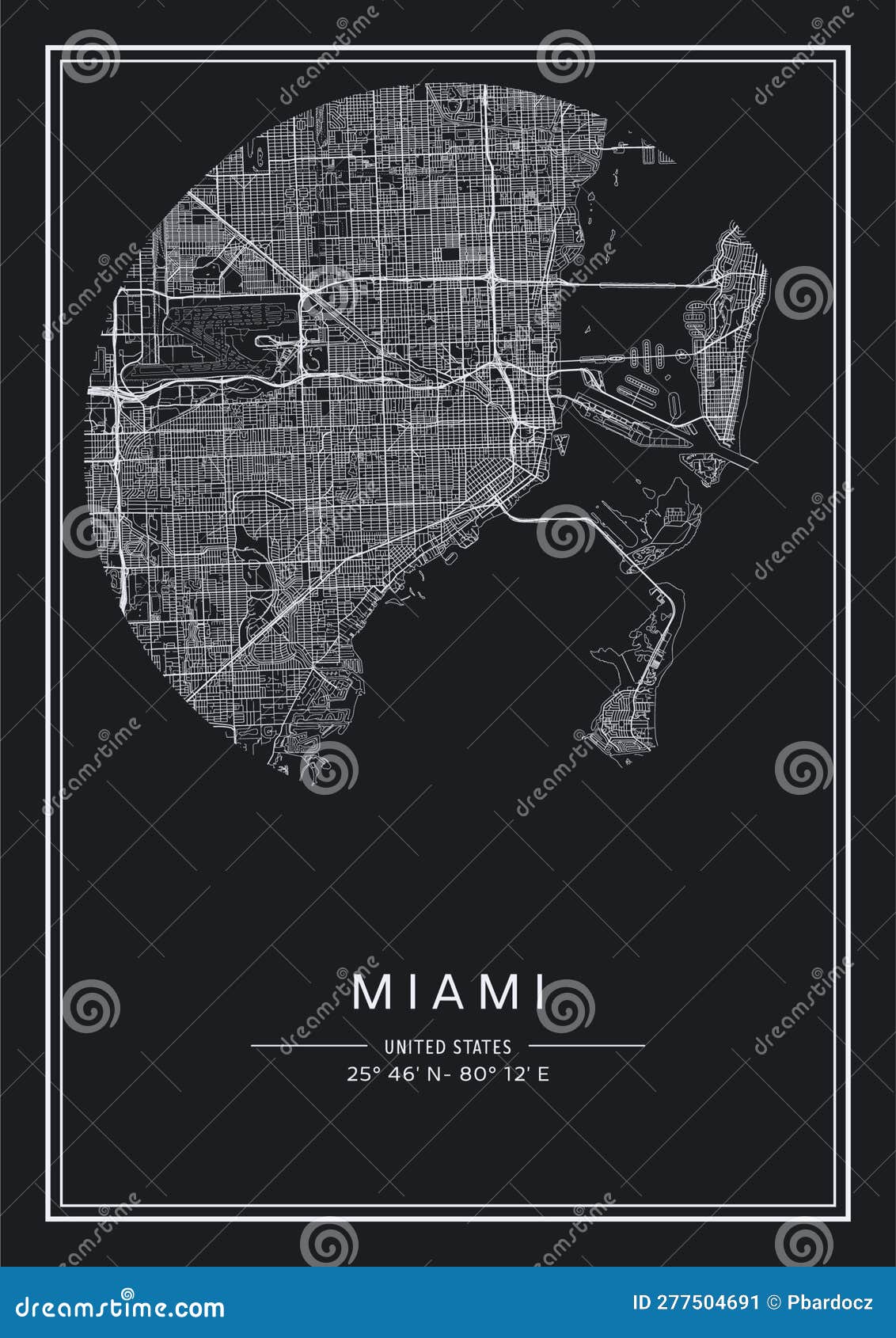 Black and White Printable Miami City Map, Poster Design. Stock Vector ...