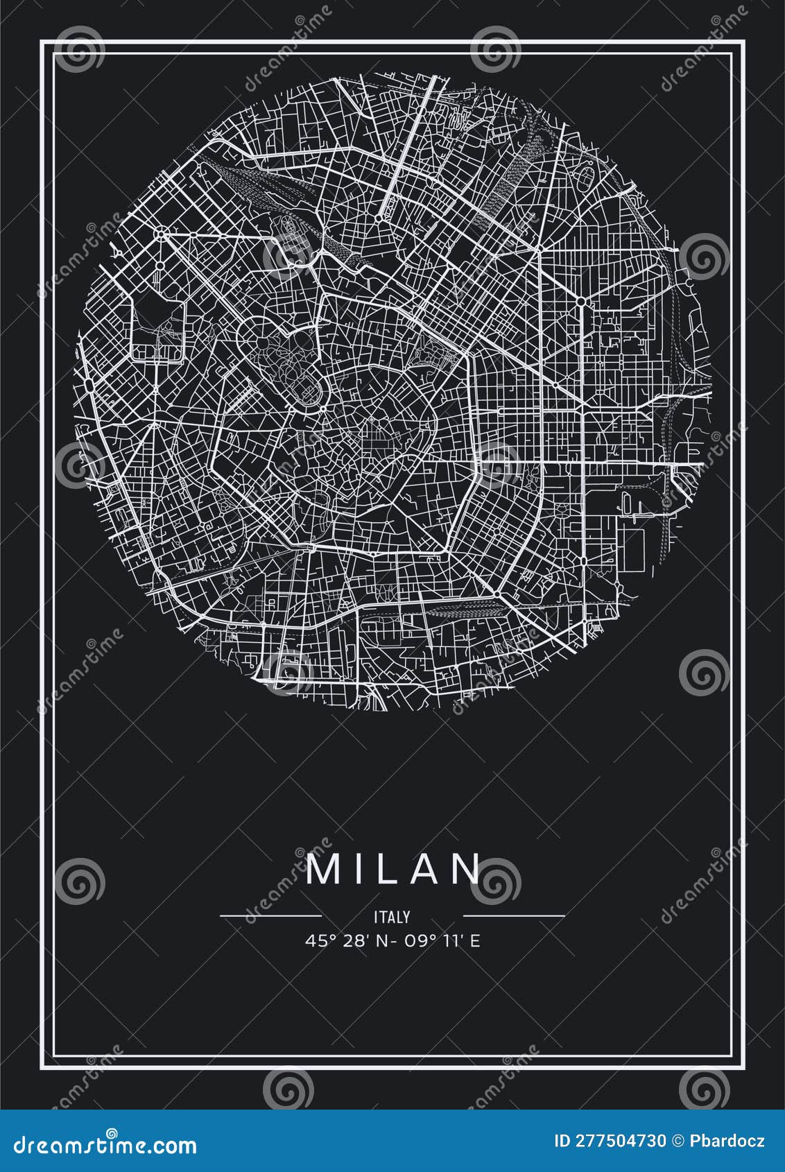 Black and White Printable Milan City Map, Poster Design. Stock Vector ...