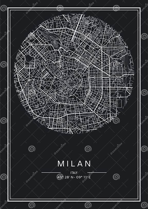 Black and White Printable Milan City Map, Poster Design. Stock Vector ...