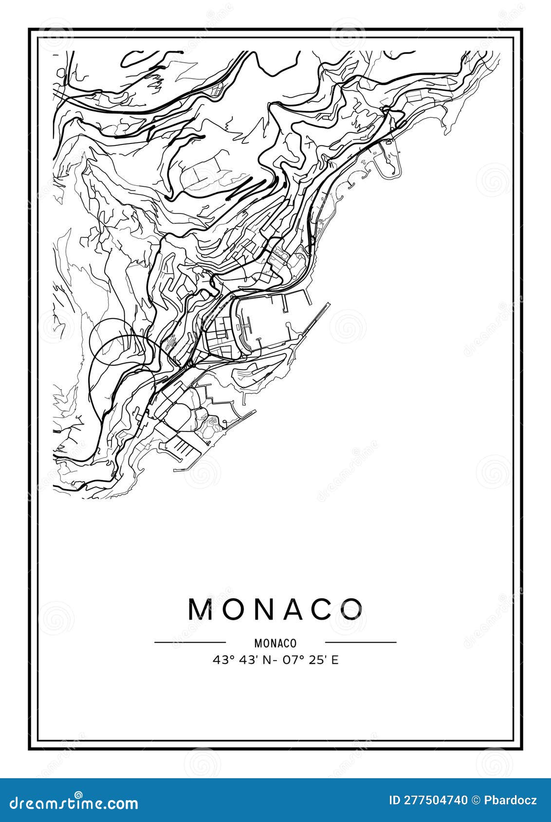 Black and White Printable Monaco City Map, Poster Design. Stock Vector ...