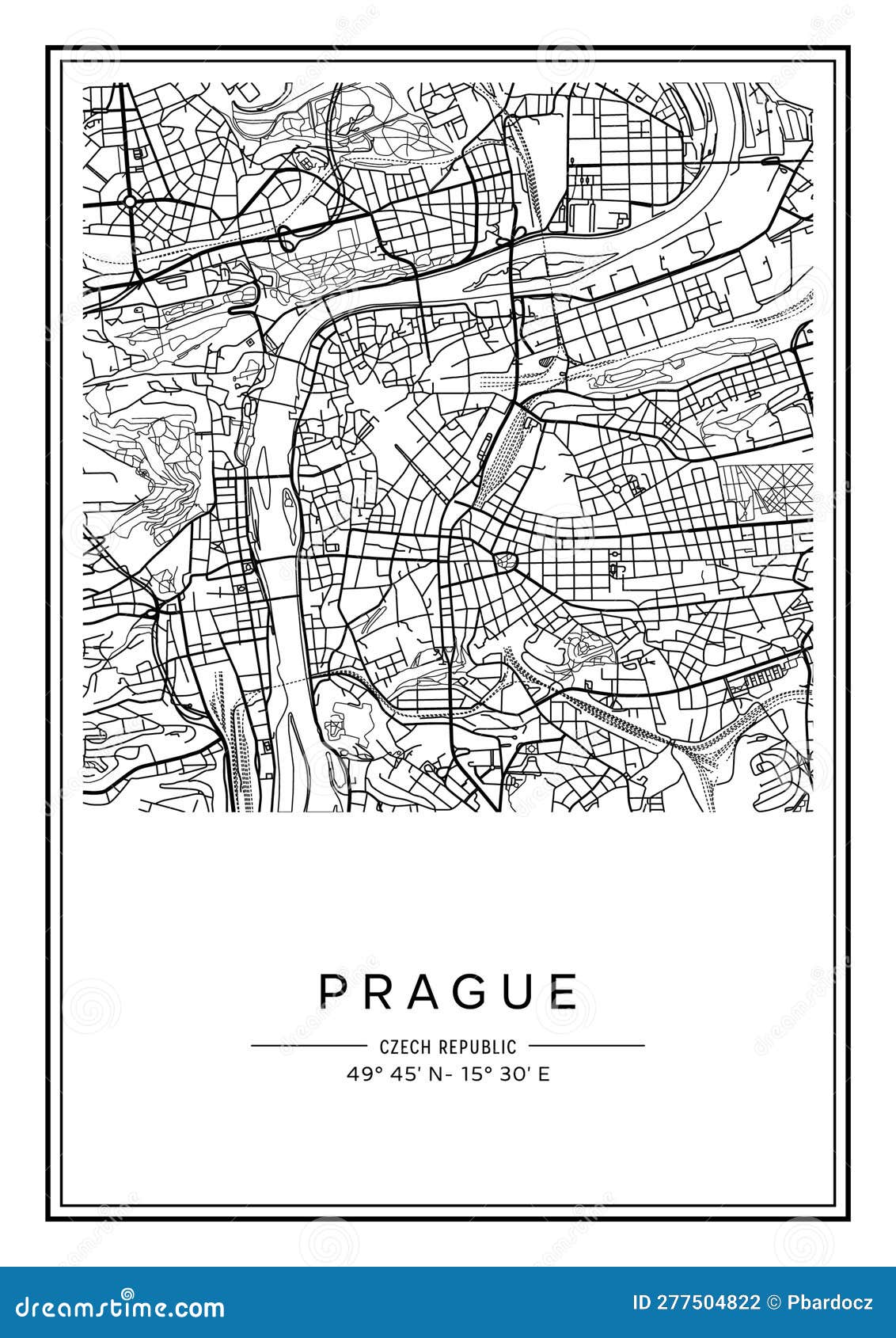 Black and White Printable Prague City Map, Poster Design. Stock Vector ...