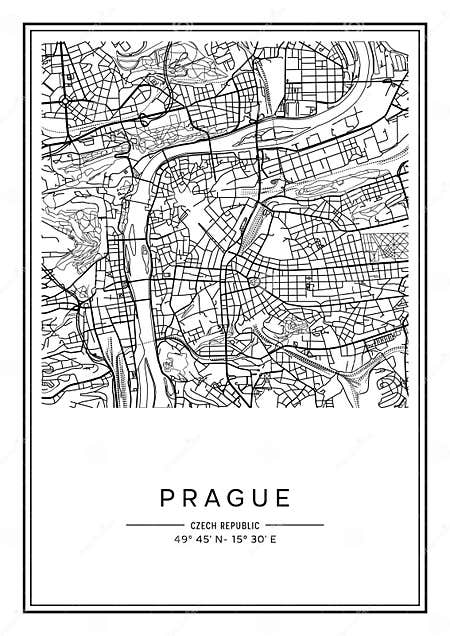 Black and White Printable Prague City Map, Poster Design. Stock Vector ...