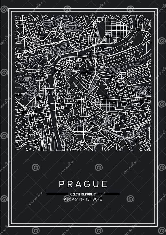 Black and White Printable Prague City Map, Poster Design. Stock Vector ...