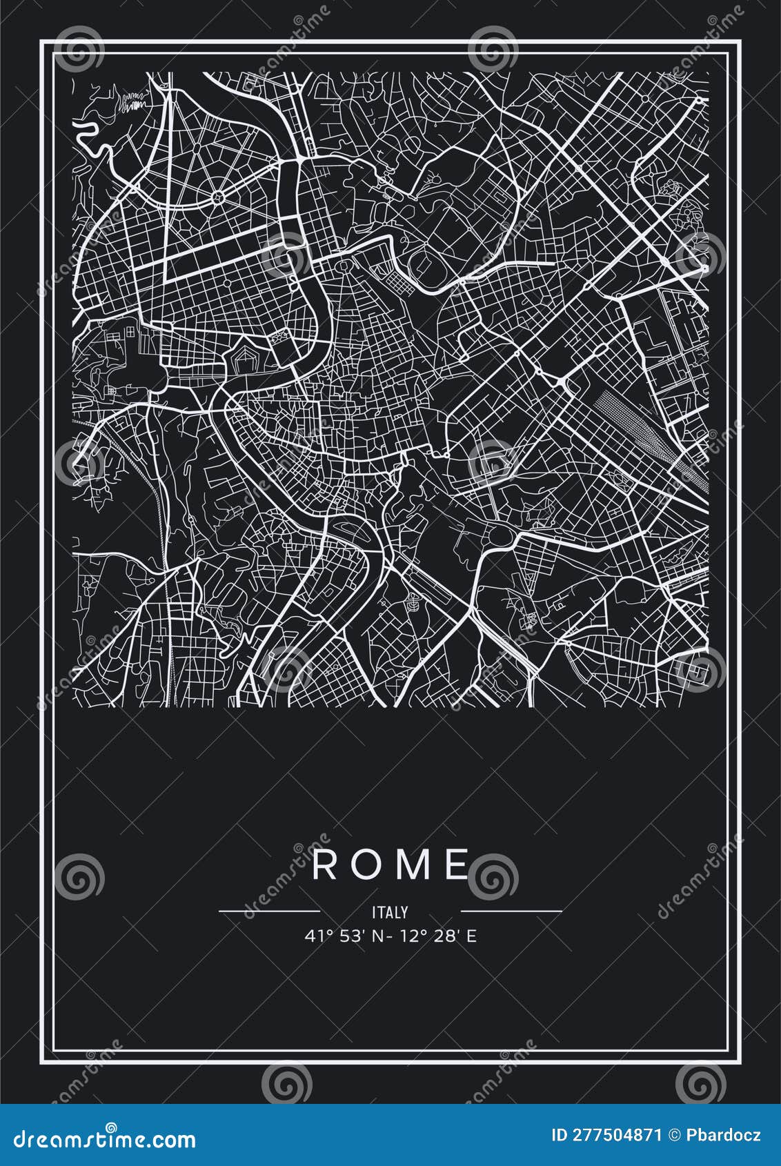 Black and White Printable Rome City Map, Poster Design. Stock Vector ...
