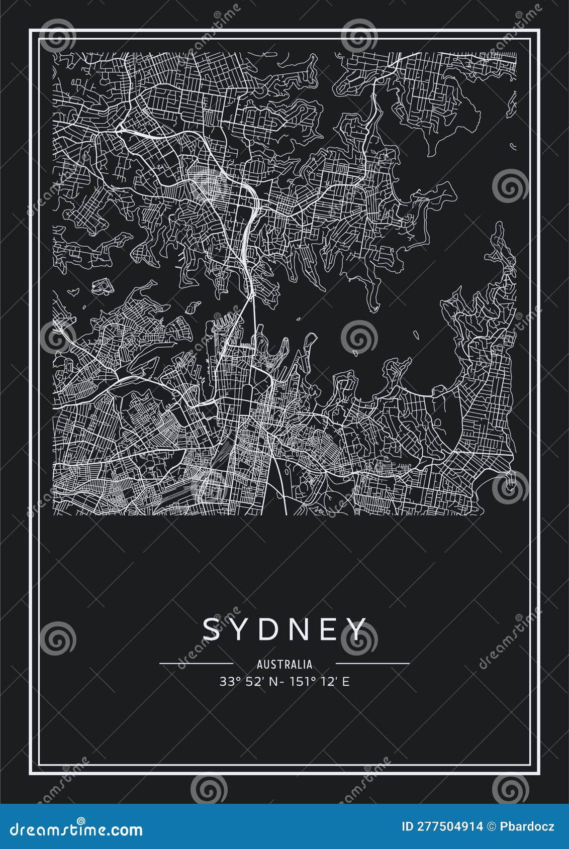 Black and White Printable Sydney City Map, Poster Design. Stock Vector ...