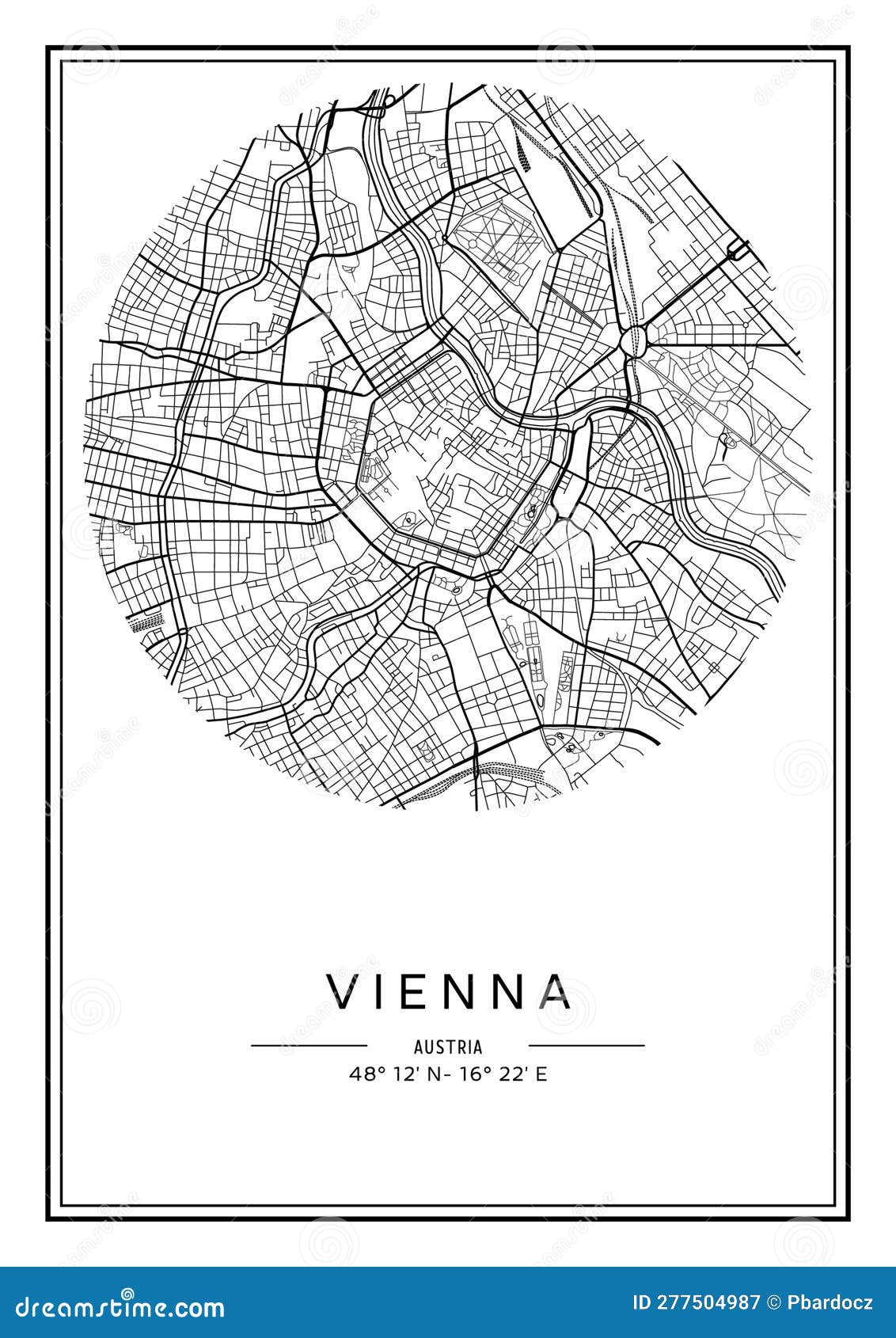 Black and White Printable Vienna City Map, Poster Design. Stock Vector ...