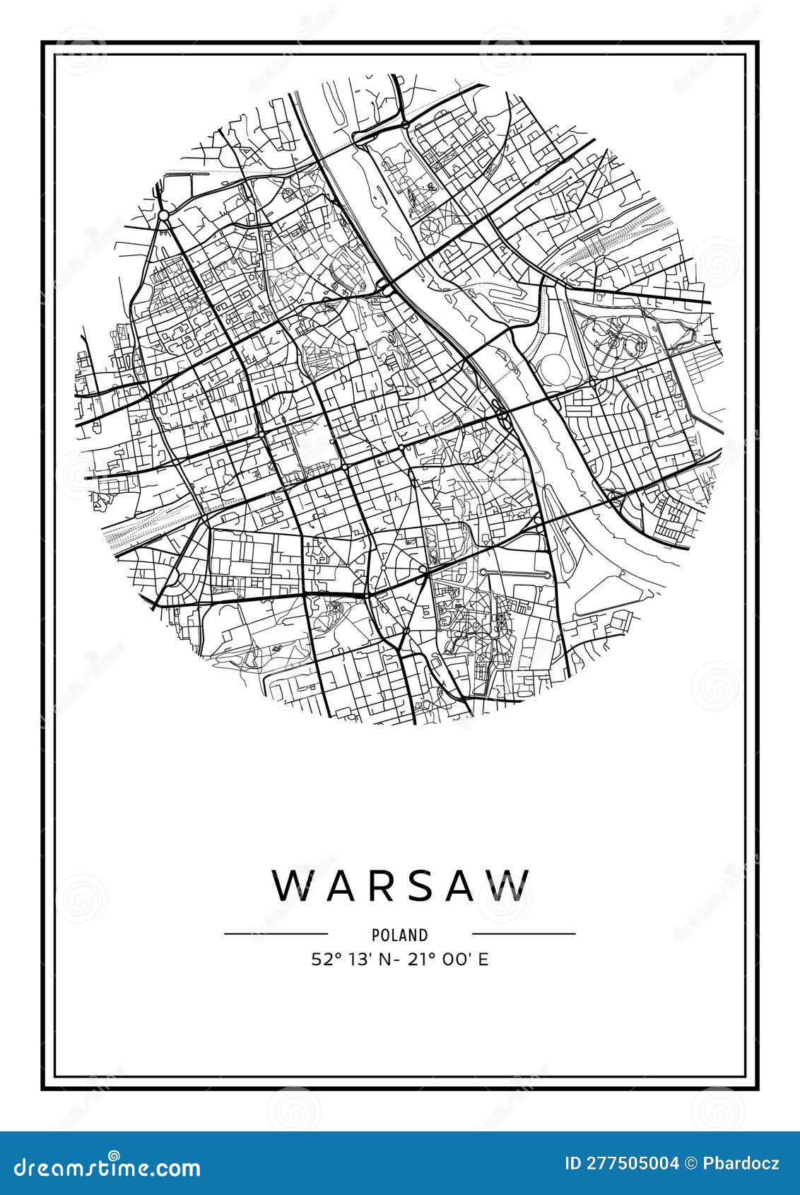 Black and White Printable Warsaw City Map, Poster Design. Stock Vector ...