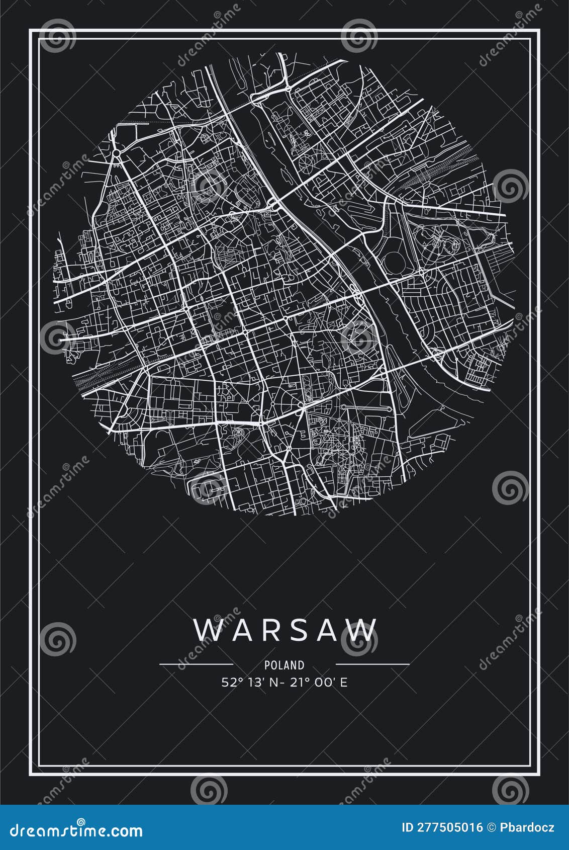 Warsaw City Map Circle Poster. Round Circular Road Aerial View, Street ...