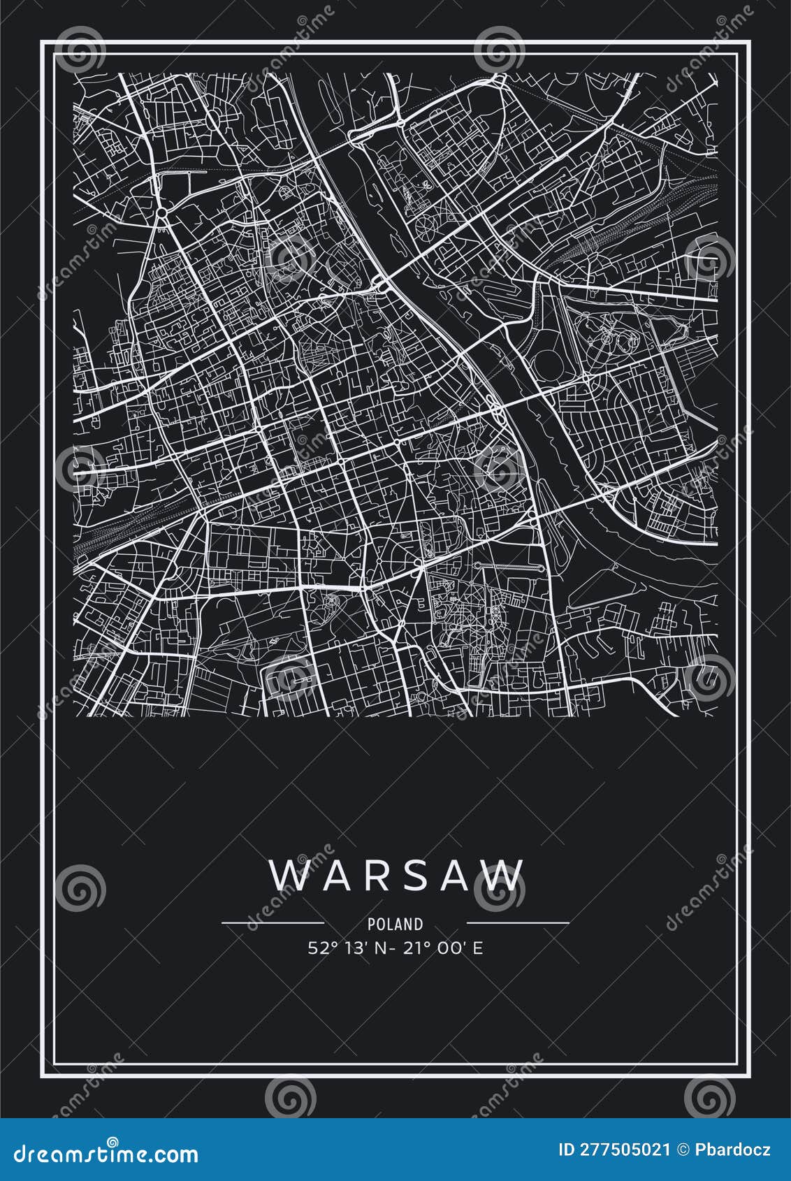 Black and White Printable Warsaw City Map, Poster Design. Stock Vector ...