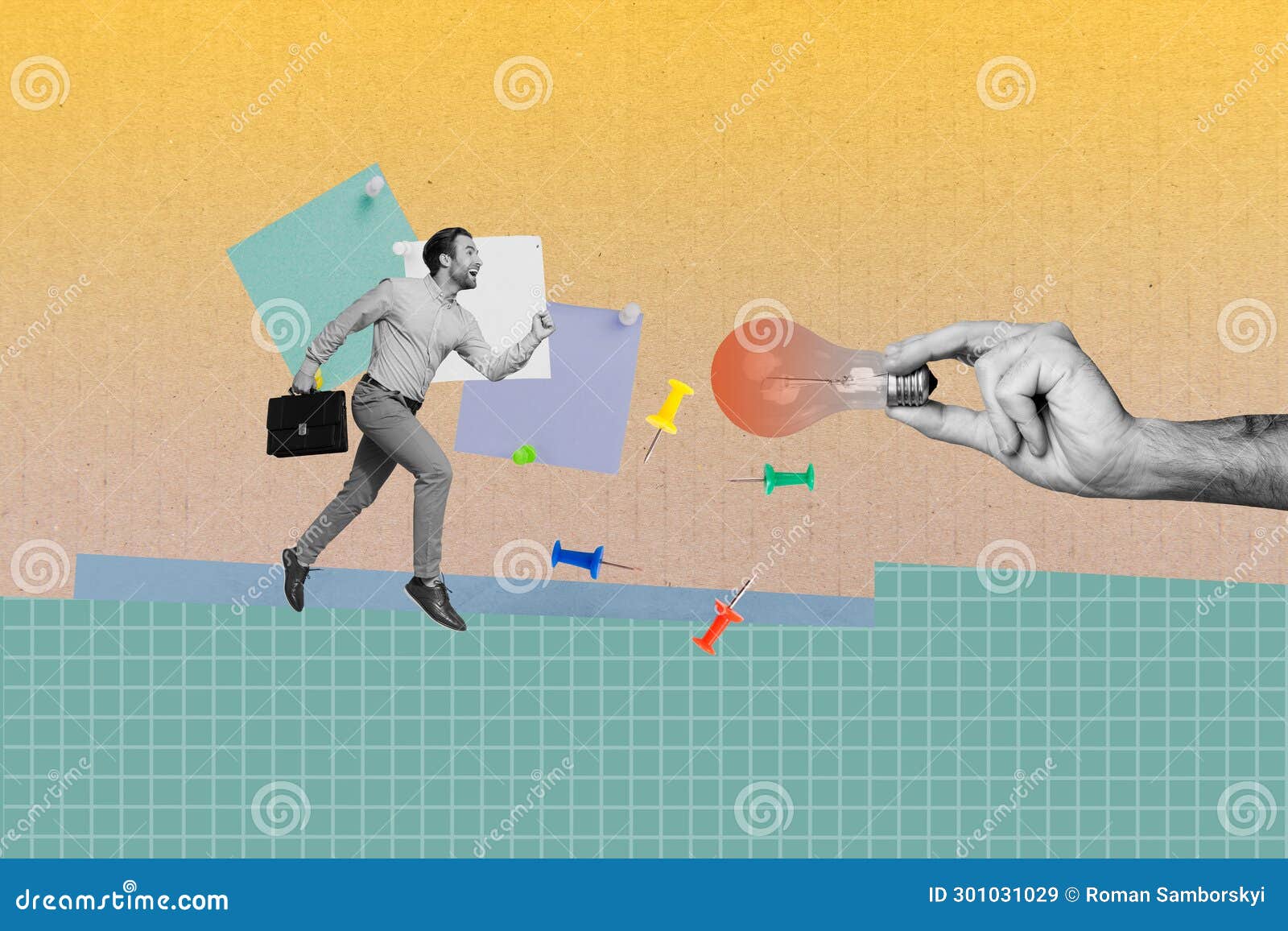 Poster Artwork 3d Collage of Purposeful Persistent Man Completing Tasks ...